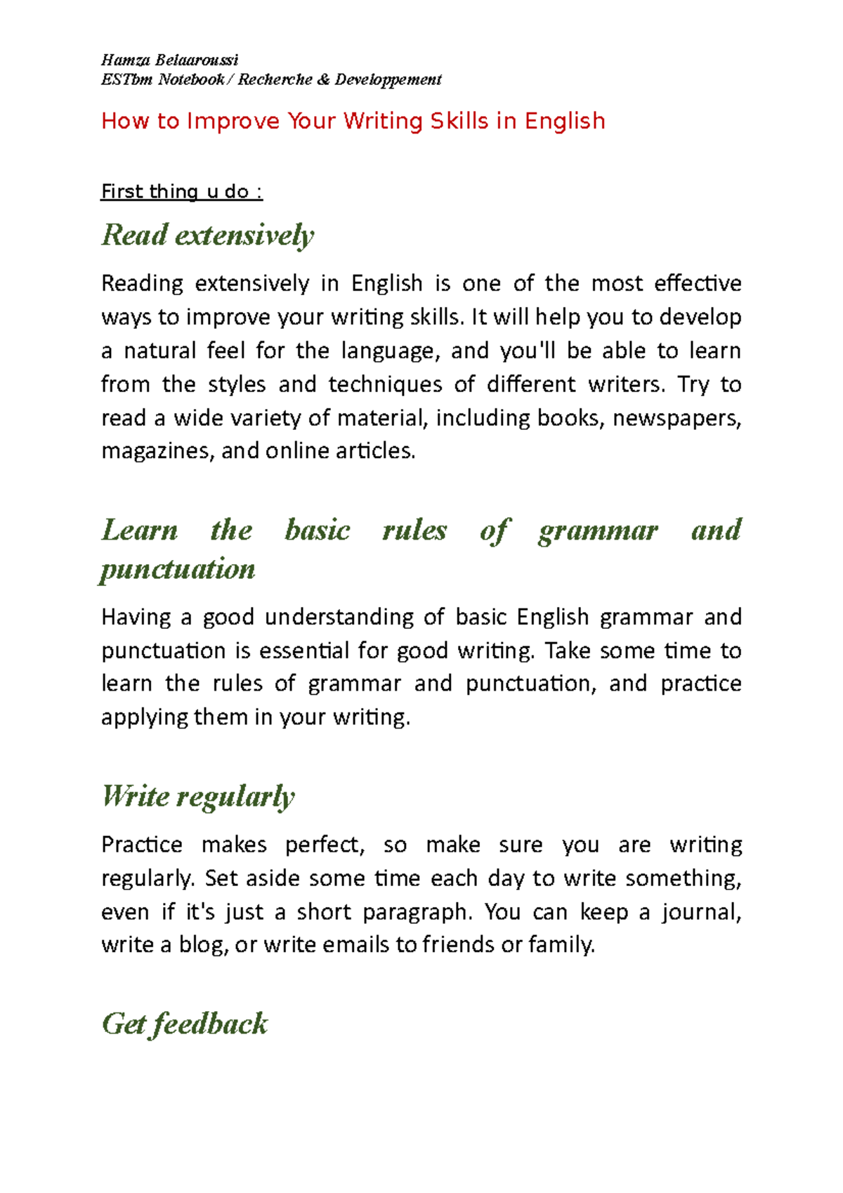 How to Improve Your Writing Skills in English 9 - Hamza Belaaroussi ...
