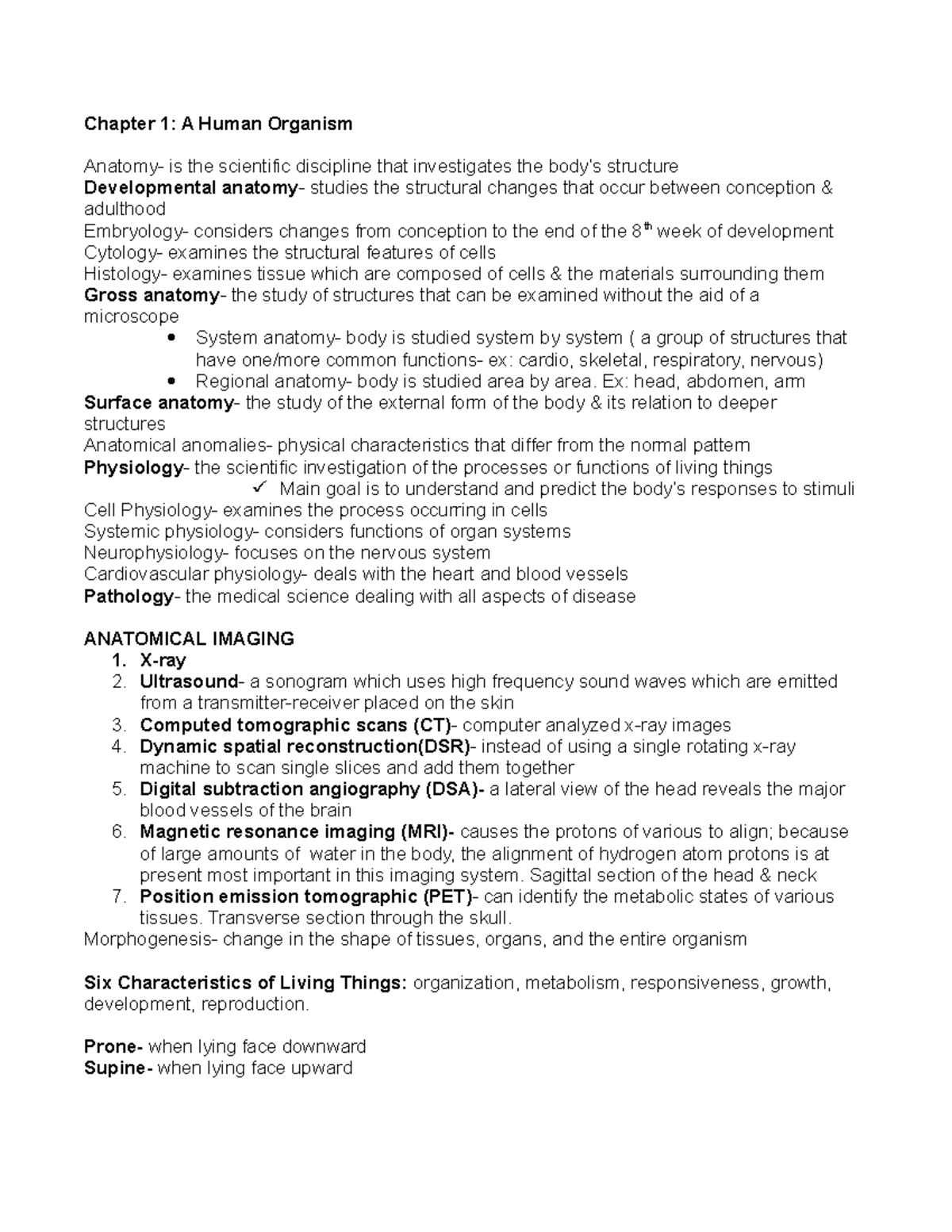 Ap - notes taken from lecture and books. - Chapter 1: A Human Organism ...