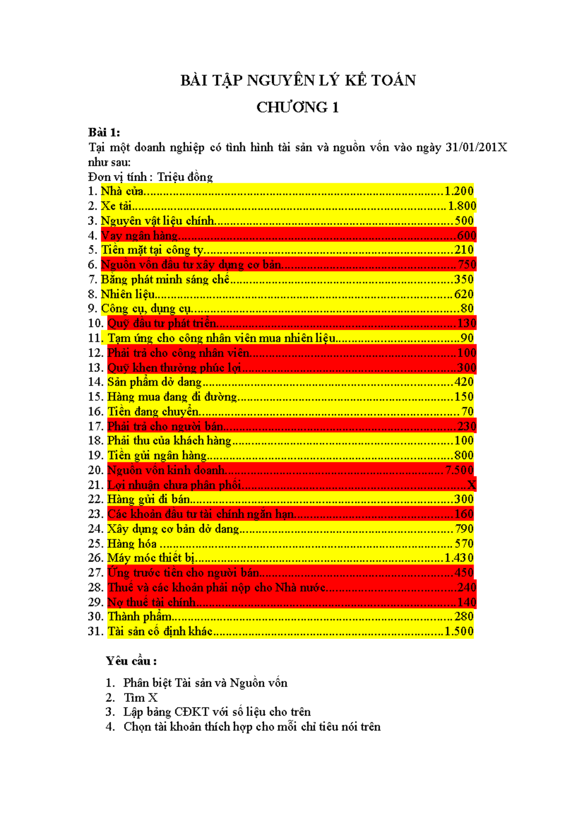 BAI TAP Nguyen LY KE TOAN HK1 - BÀI TẬP NGUYÊN LÝ KẾ TOÁN CHƯƠNG 1 Bài ...