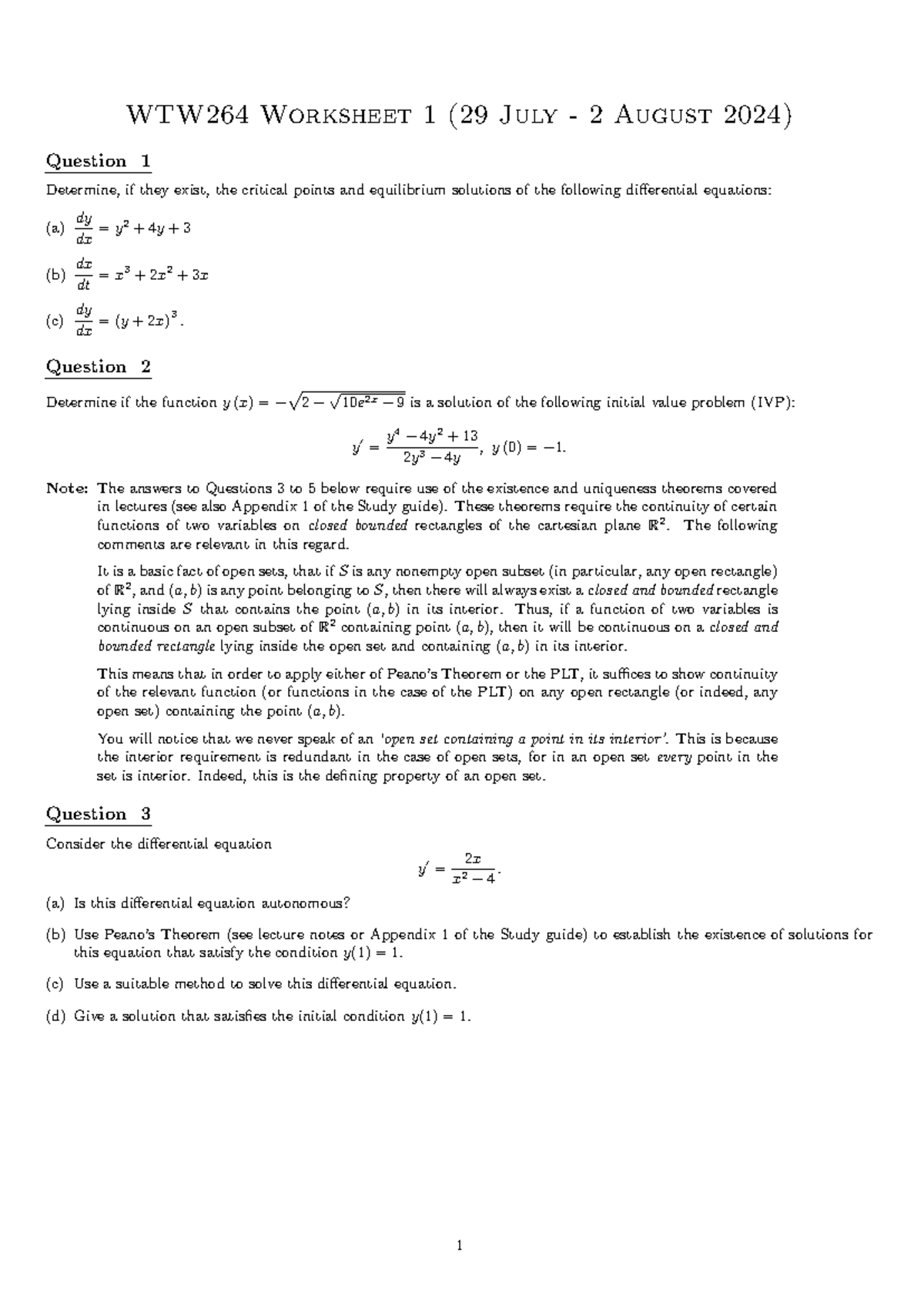 WTW264 Tutorial worksheet 1 (2024) - WTW264 Worksheet 1 (29 July - 2 ...