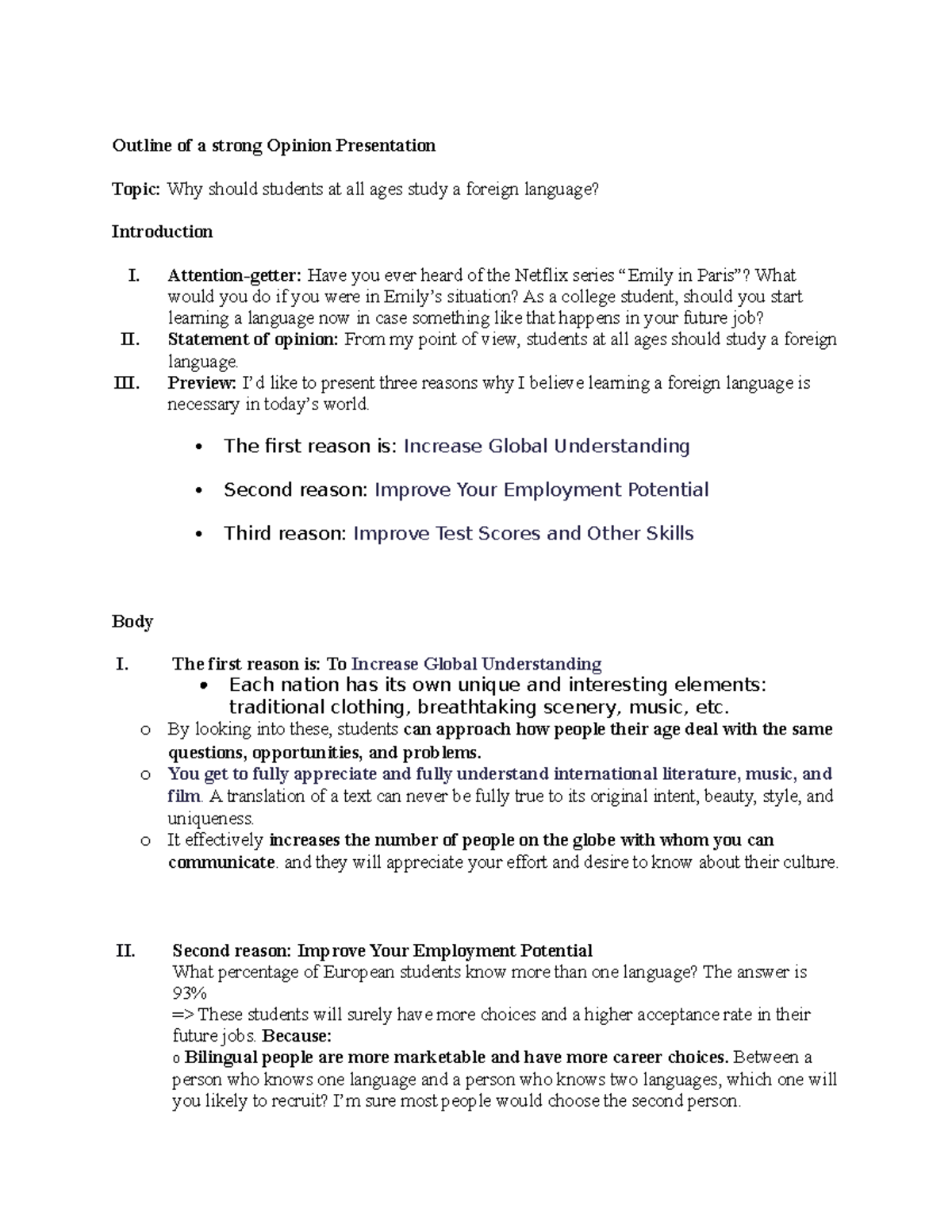 Outline of Ted Talk- Public speaking - Outline of a strong Opinion ...
