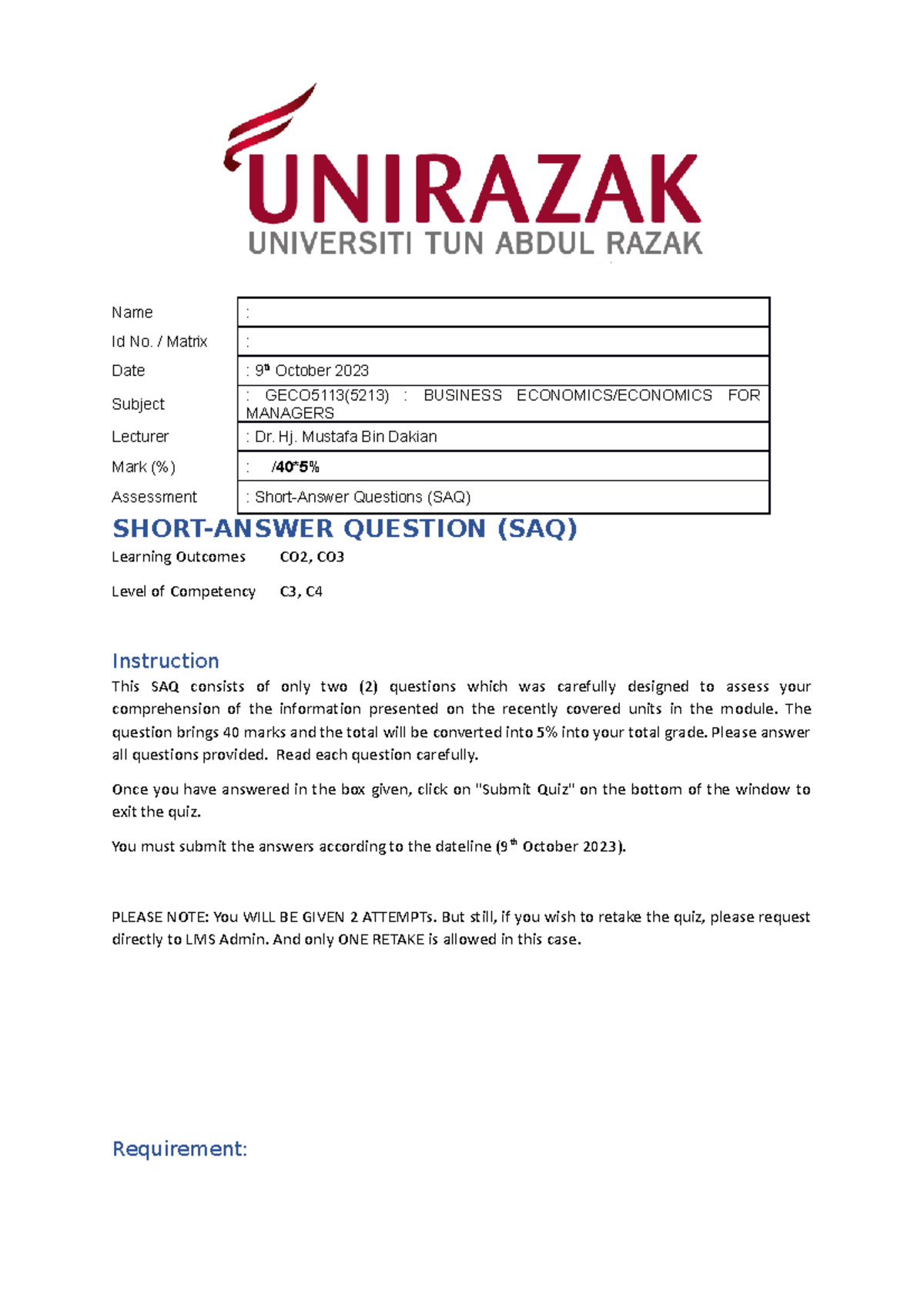 Template (GECO5113(5213)- SAQ2 september 2023 - SHORT-ANSWER QUESTION ...