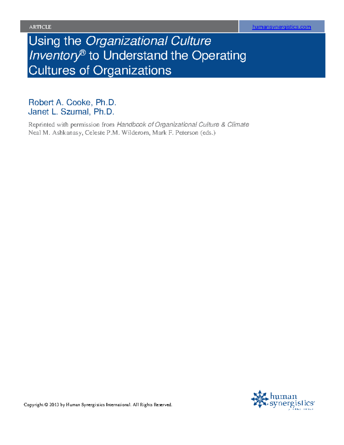 OCI - gud luck - ARTICLE humansynergistics Using the Organizational ...