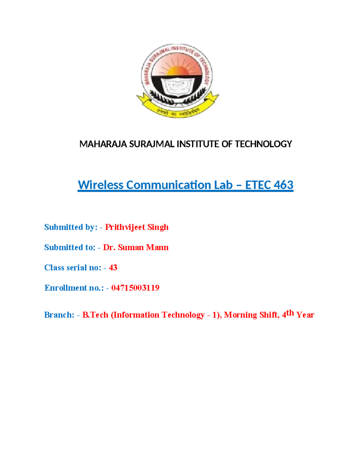 WC Lab - Wireless Communication lab file - MAHARAJA SURAJMAL INSTITUTE ...