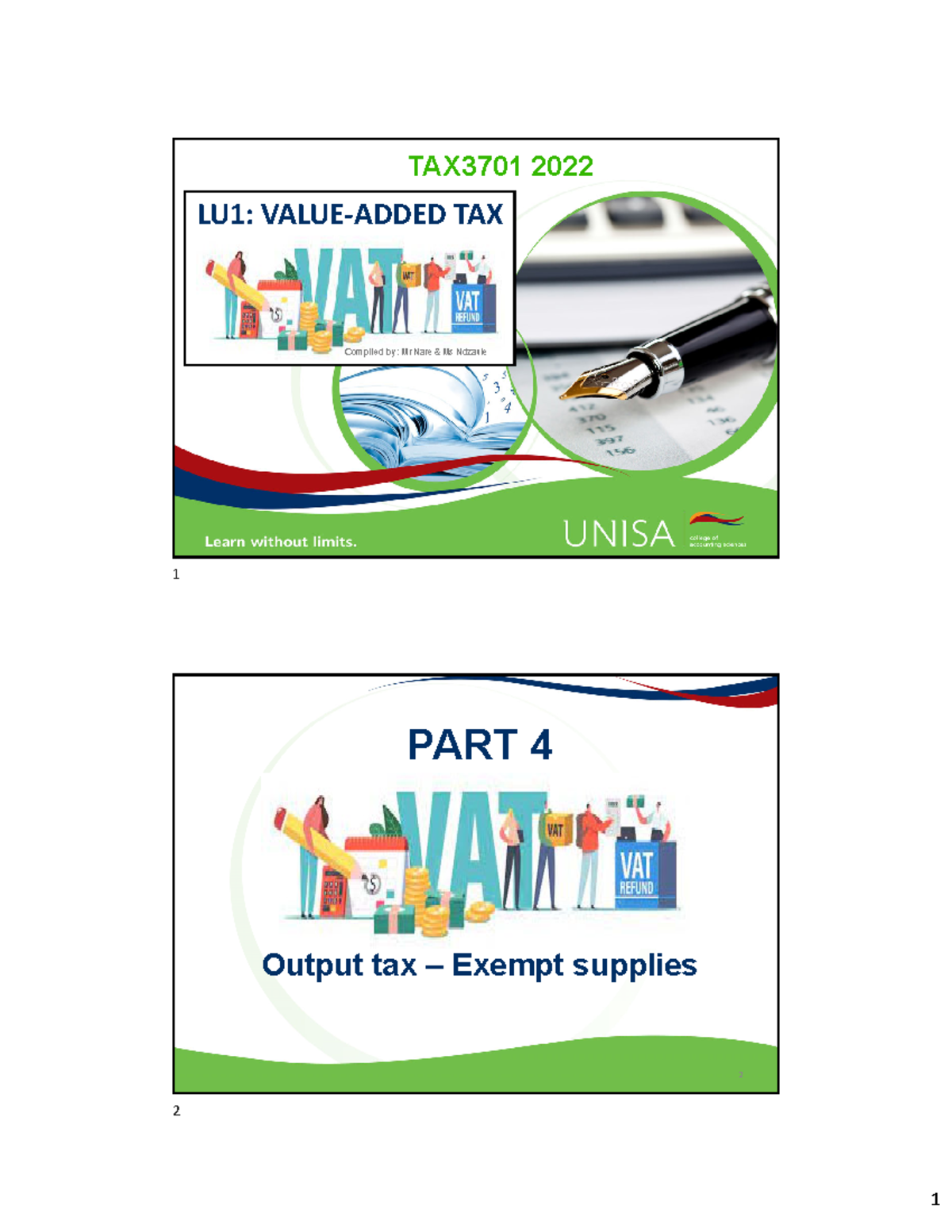 Part 4 - Output tax Exempt supplies - LU1: VALUE‐ADDED TAX TAX3701 2022 ...
