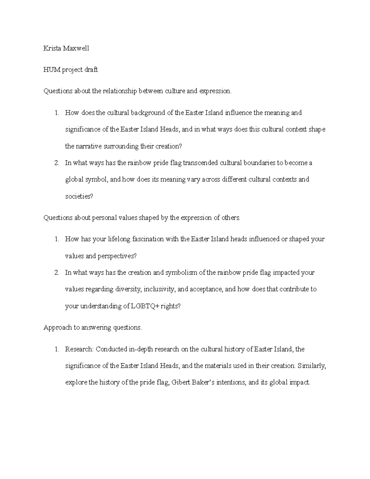 HUM project draft - Krista Maxwell HUM project draft Questions about ...