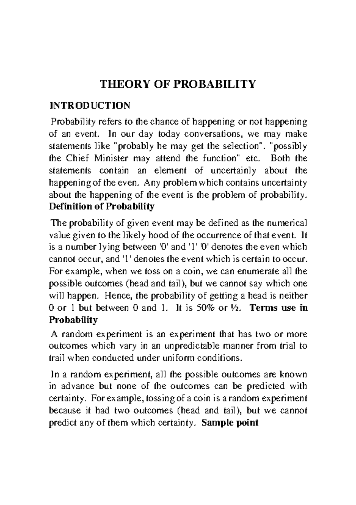 Theory OF Probability - Useful - THEORY OF PROBABILITY INTRODUCTION ...
