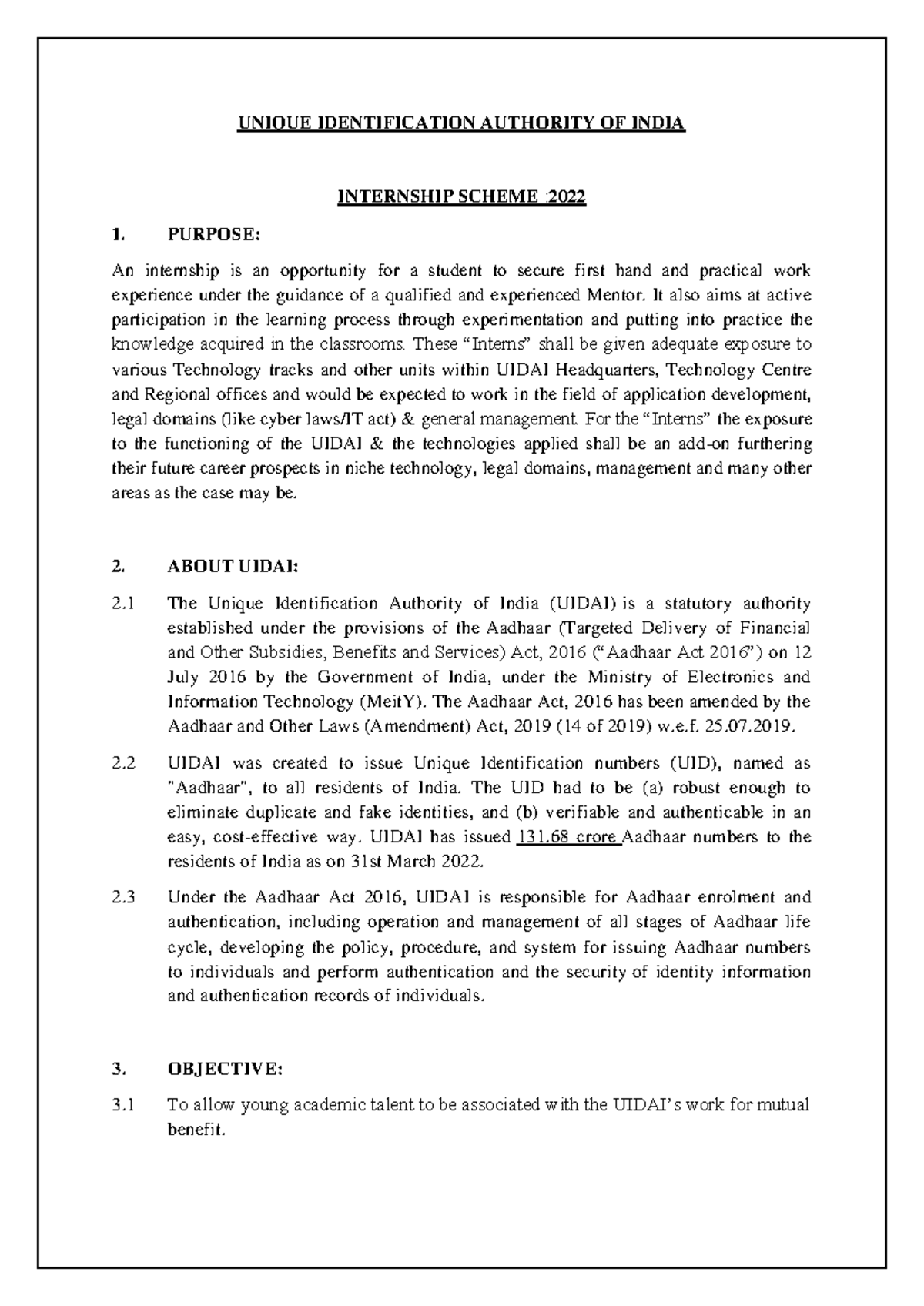 Internship policy - New - UNIQUE IDENTIFICATION AUTHORITY OF INDIA ...