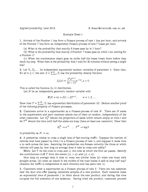 Applied Probability 2015-2016 Example Sheet 4 - Applied probability ...