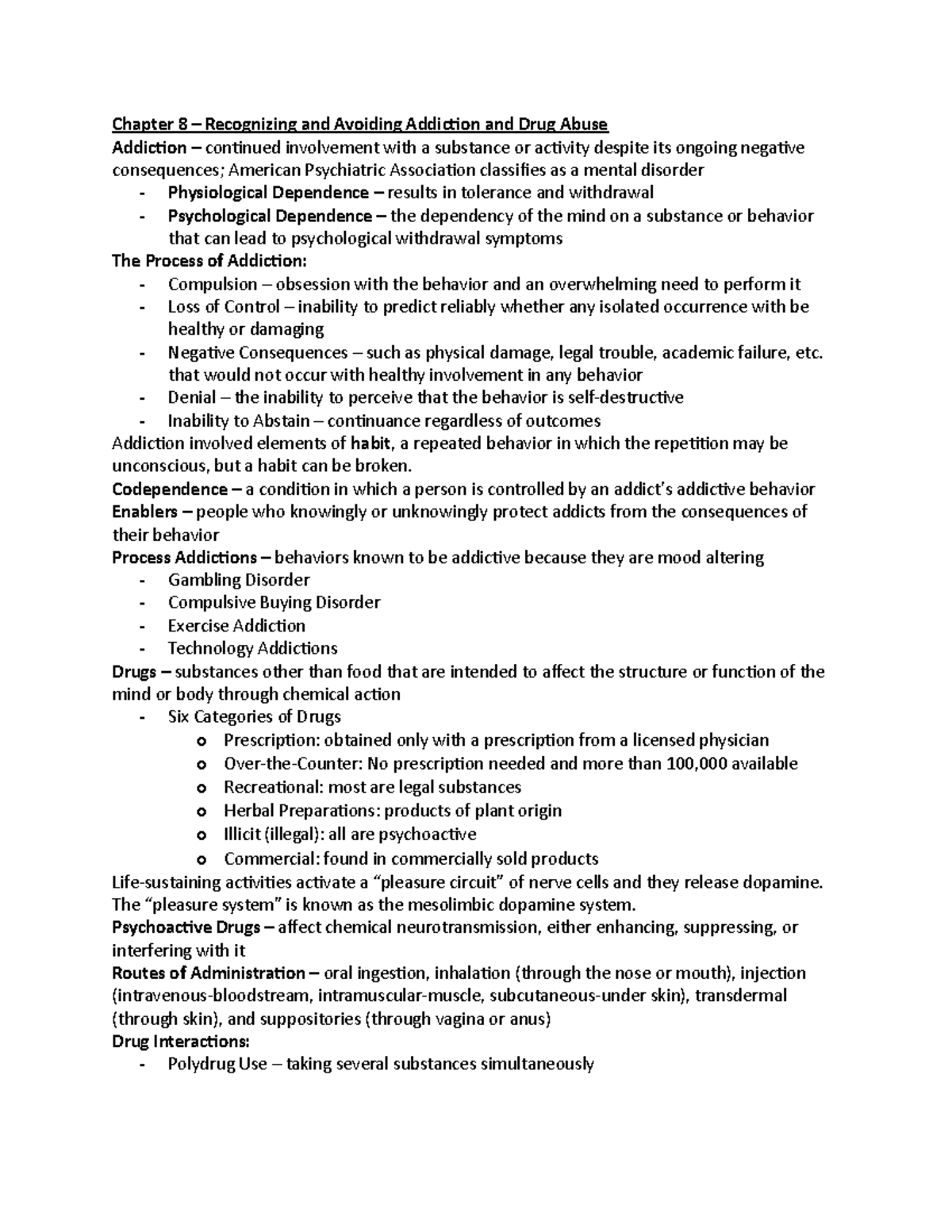 Chapter 8 - Avoiding Addiction and Drug Abuse - Chapter 8 – Recognizing ...
