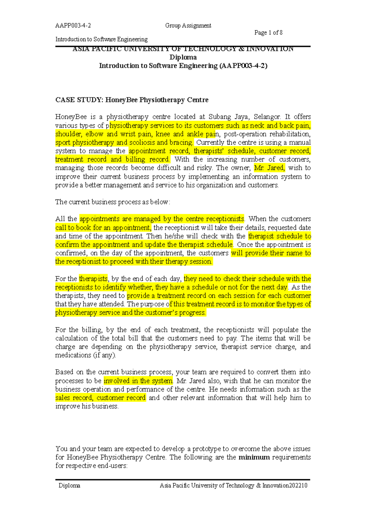 2 - ISWE Assignment Question 202210 - Page 1 of 8 Introduction to Software Engineering ASIA ...