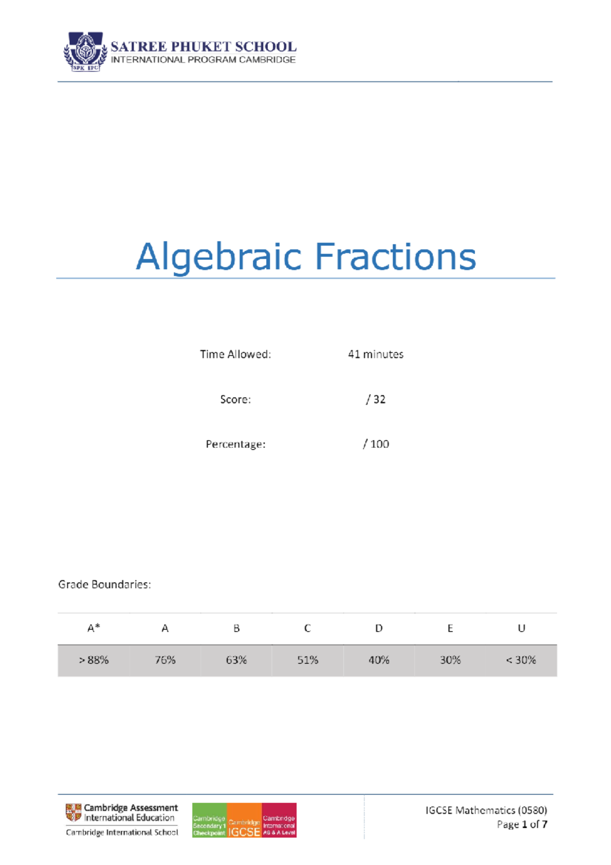 Algebraic Fractions - MATH-121-46479 - Studocu