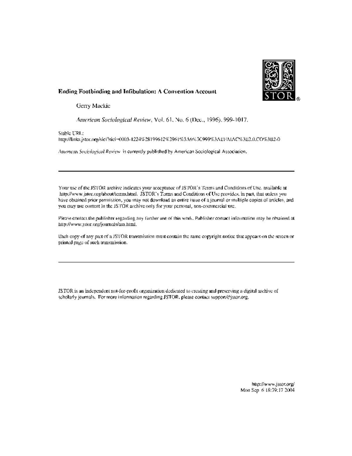 Mackie ASR - reading - Ending Footbinding and Infibulation: A ...