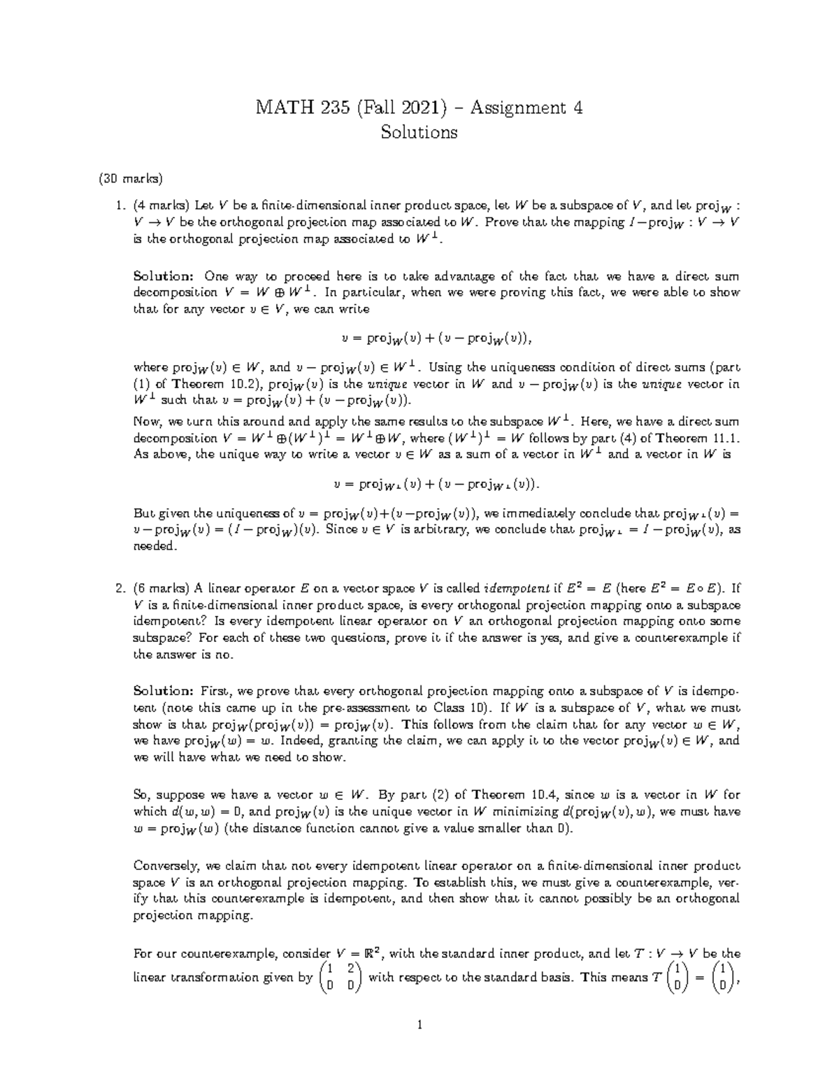 MATH 235 Assignment 4 Solutions - MATH 235 (Fall 2021) – Assignment 4 ...