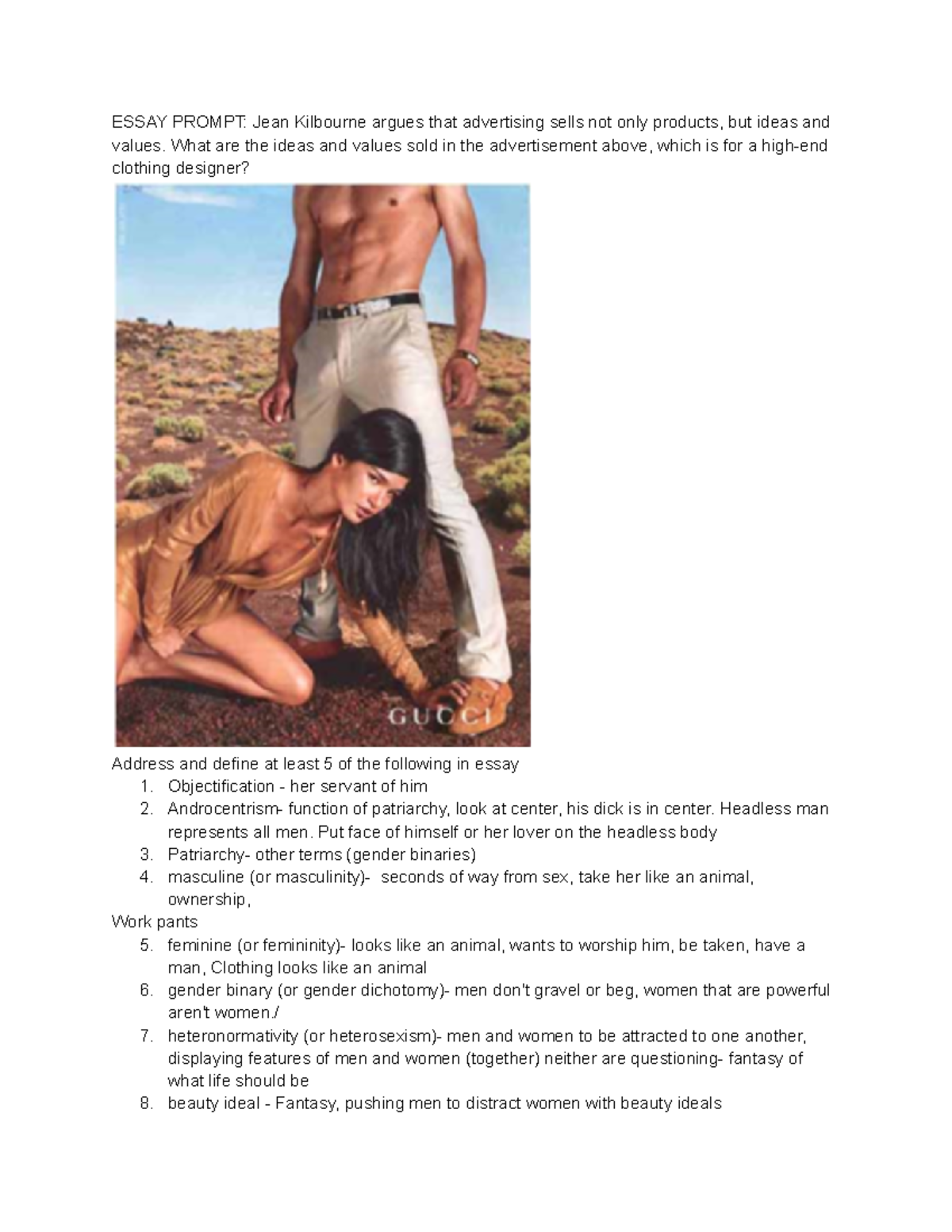 Ad Analysis plan - ESSAY PROMPT: Jean Kilbourne argues that advertising ...