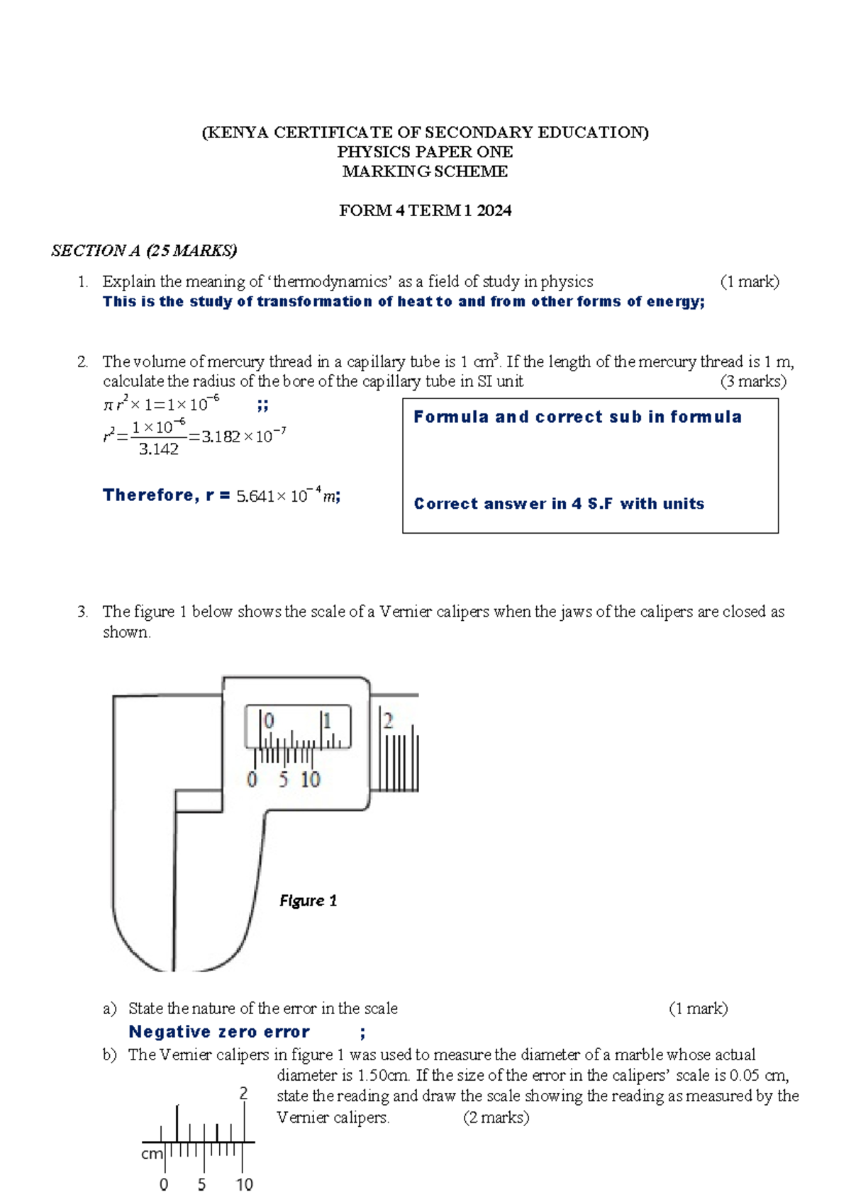 Form 4 Physics - Paper 1 - Marking Scheme - (KENYA CERTIFICATE OF ...