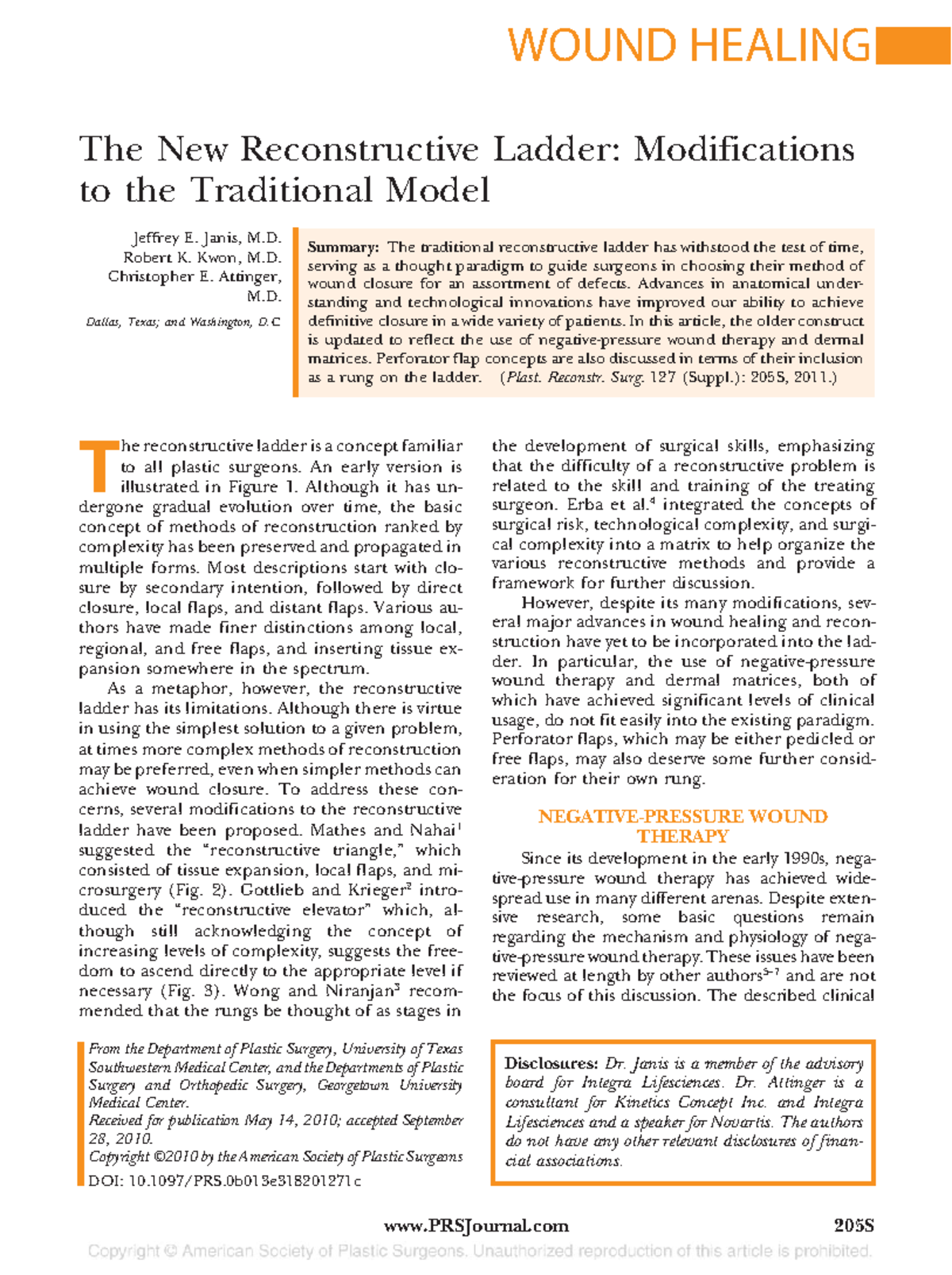 Janis 2011 - ASd - WOUND HEALING The New Reconstructive Ladder ...