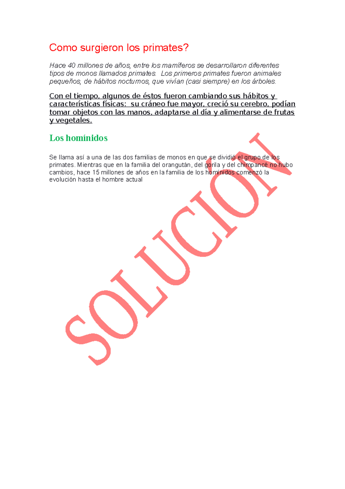 Ejemplo 1 - llyfgh - Como surgieron los primates? Hace 40 millones de ...