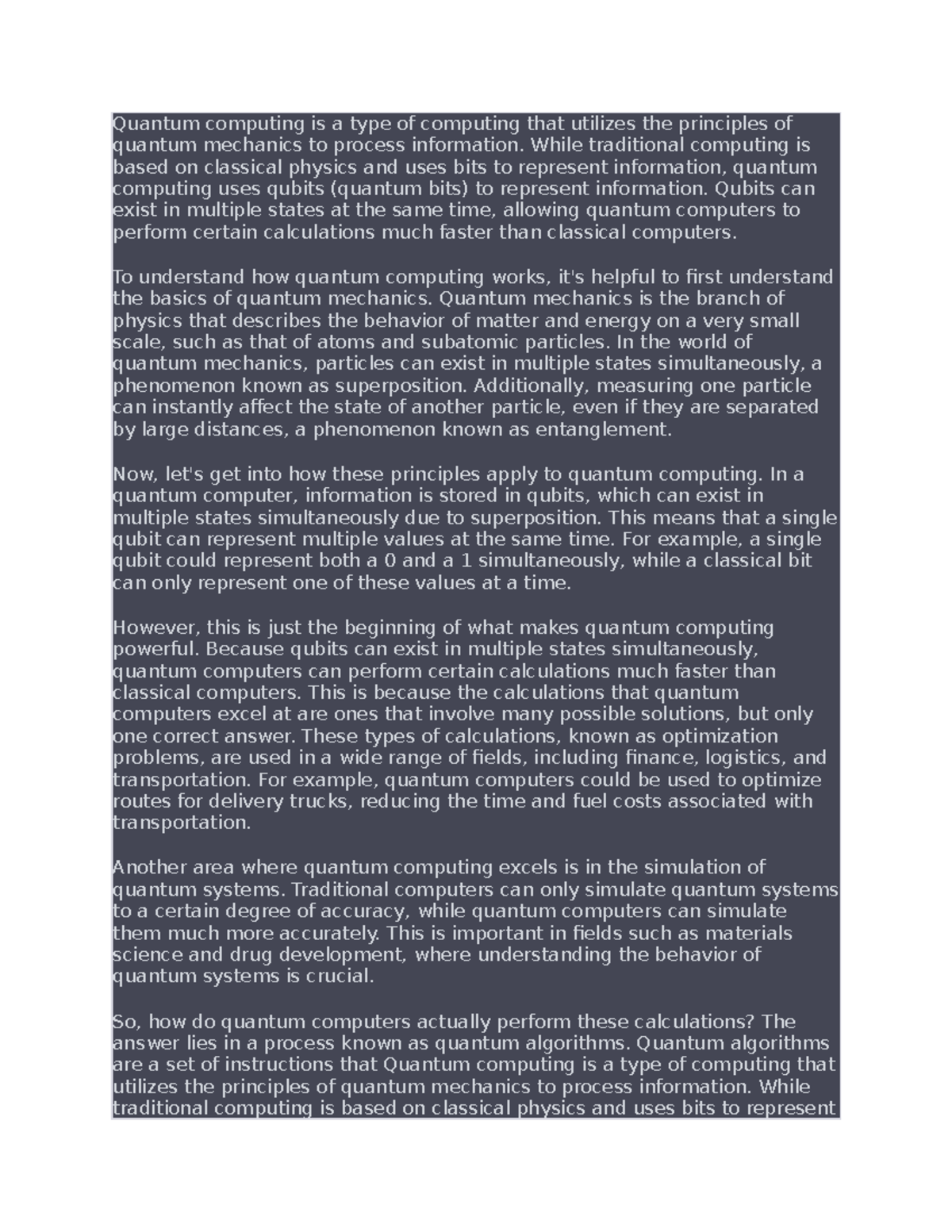 Momo - test questions - Quantum computing is a type of computing that ...