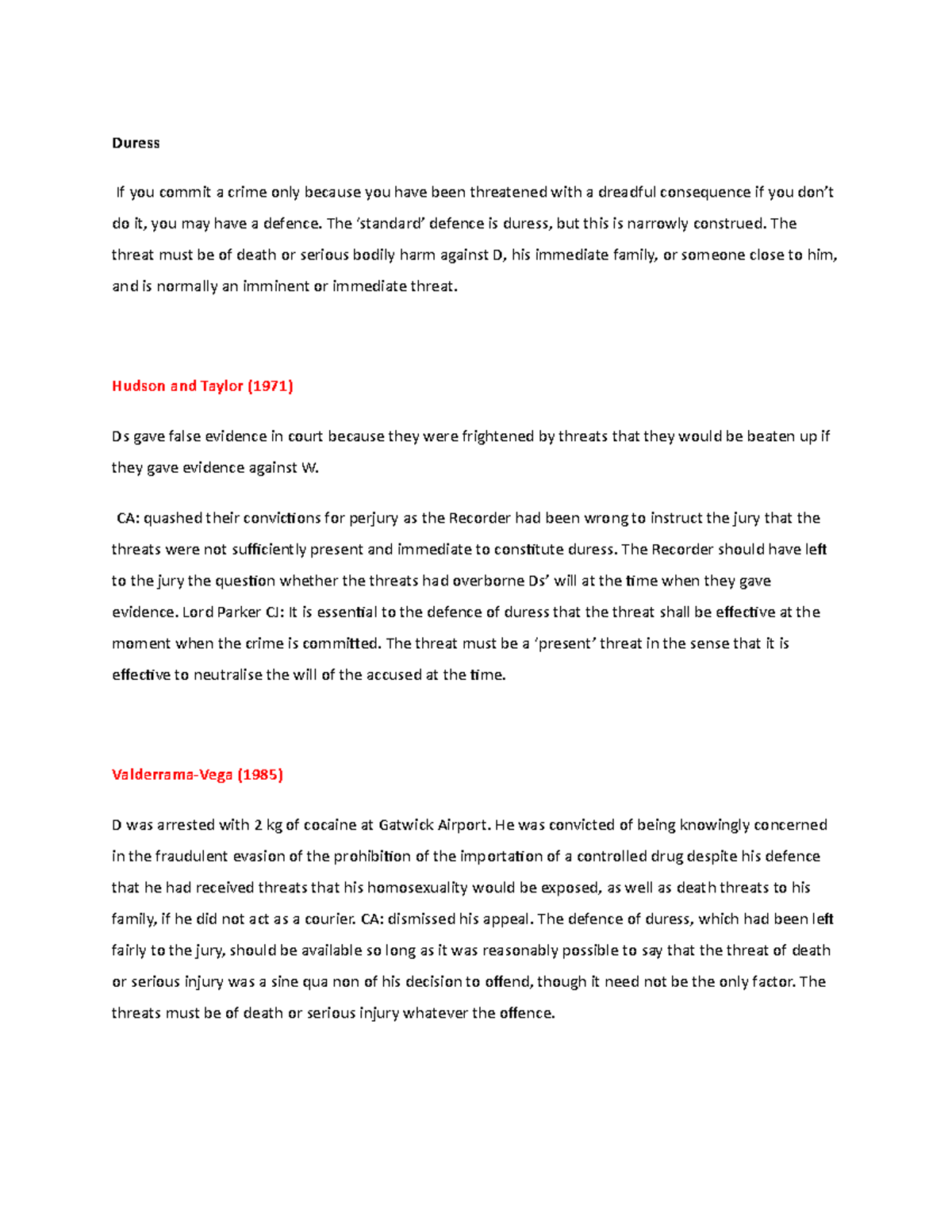 Duress - Criminal Law - Duress If you commit a crime only because you ...