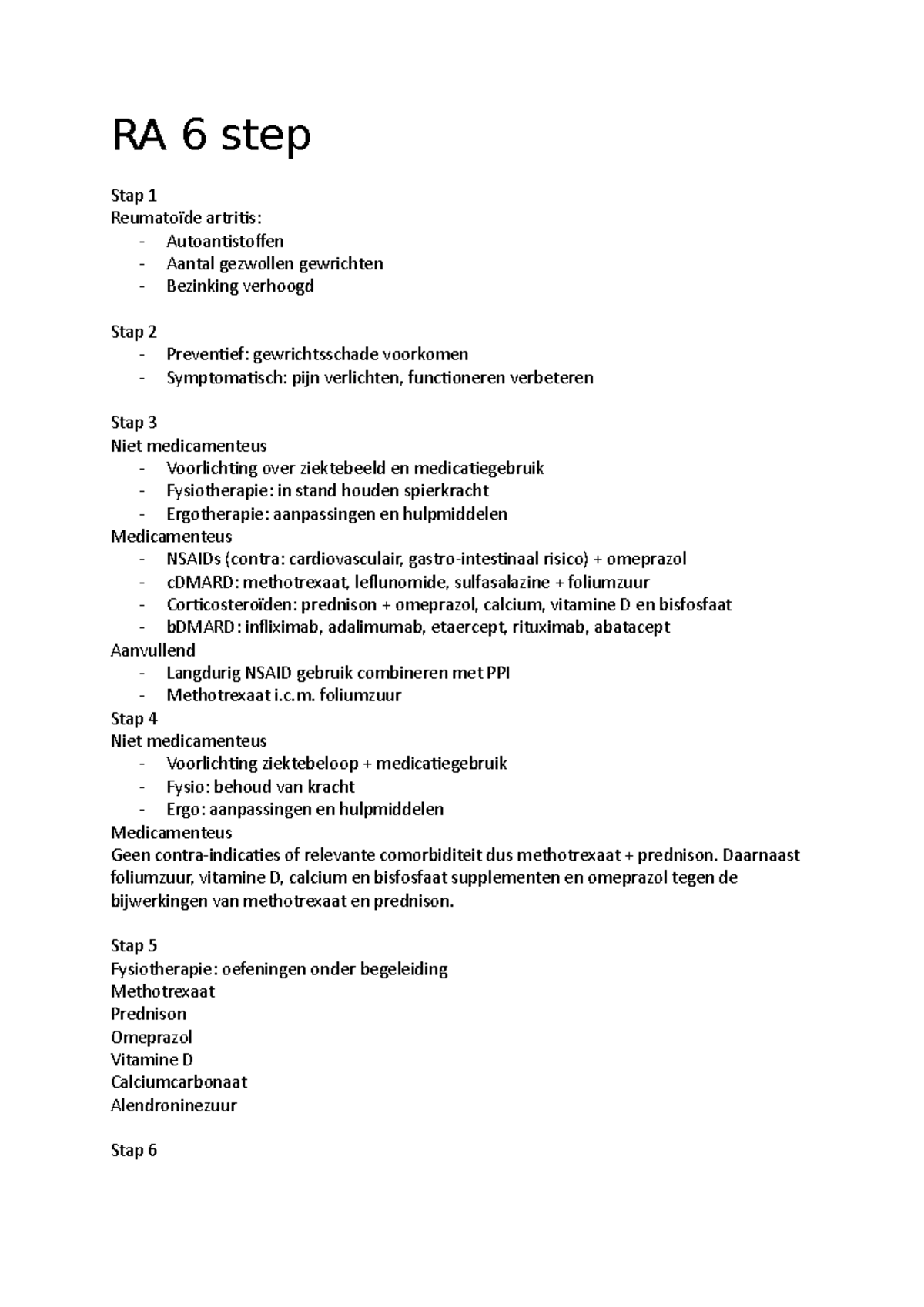 RA 6step - 6 step uitwerking RA - RA 6 step Stap 1 Reumatoïde artritis ...