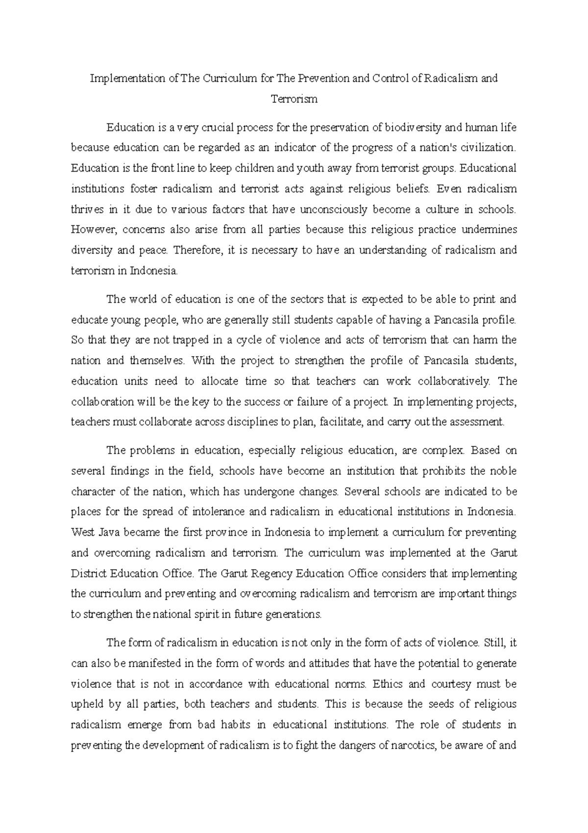 Implementation of The Curriculum for The Prevention and Control of ...