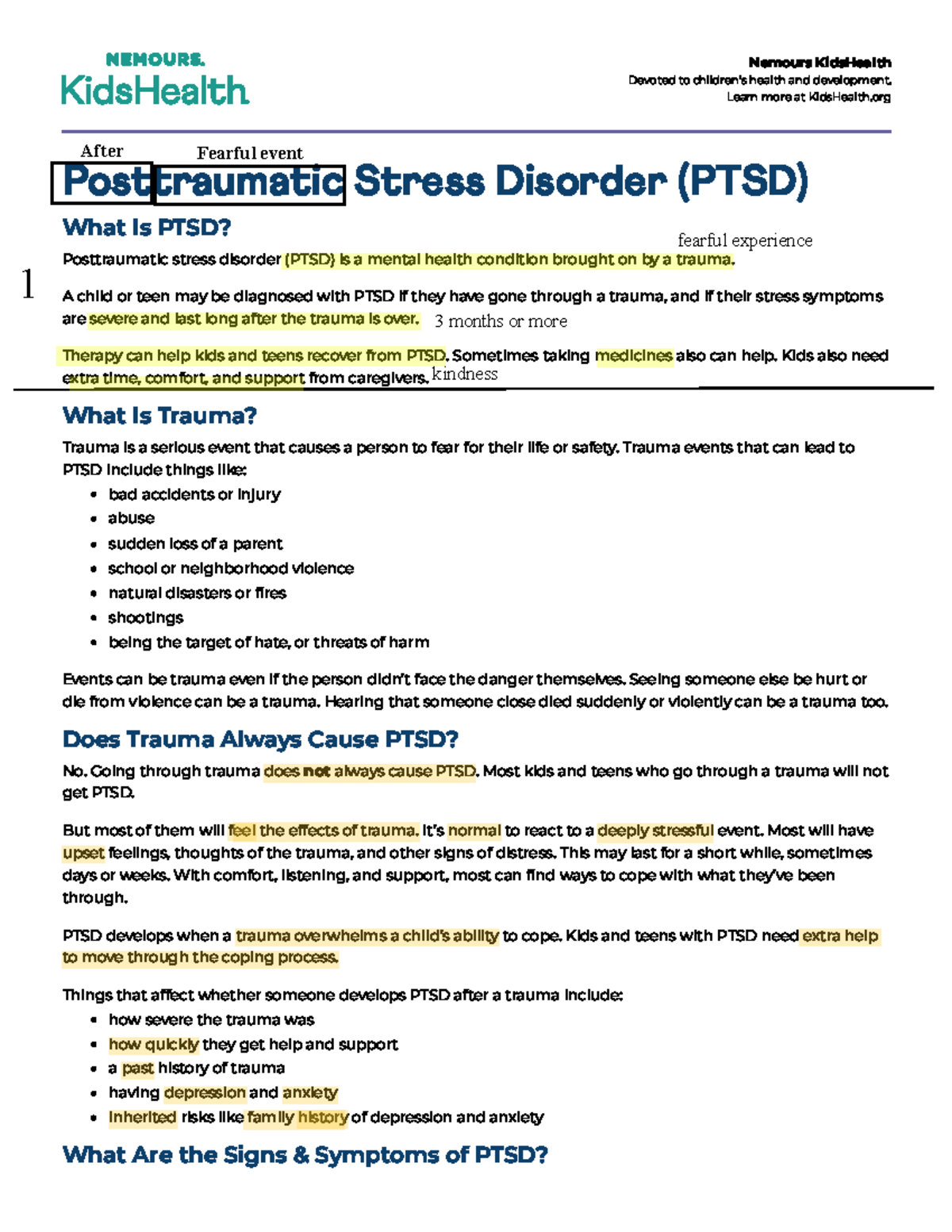 2. PTSD Explained - Modelled Article - Nemours KidsHealth Devoted to children's health and - Studocu