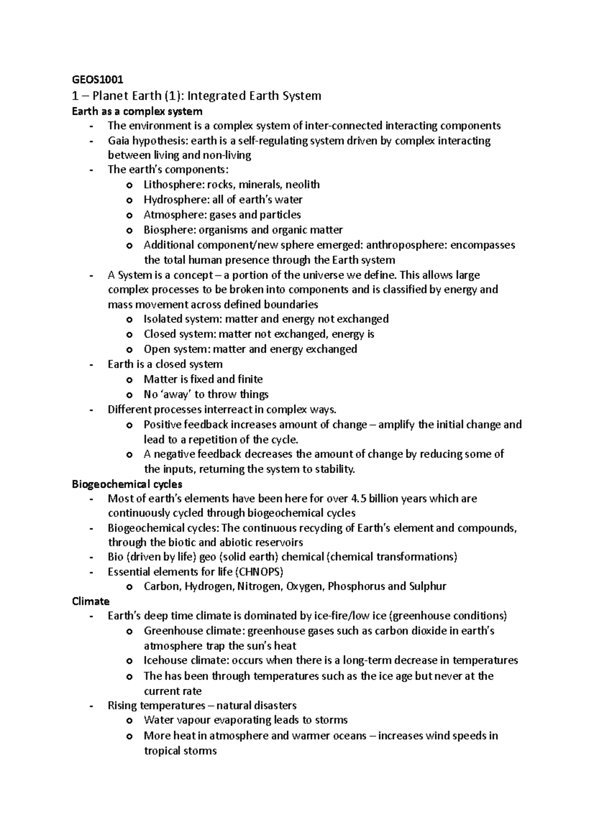 GEOS1001 - GEOS 1 – Planet Earth (1): Integrated Earth System Earth as ...