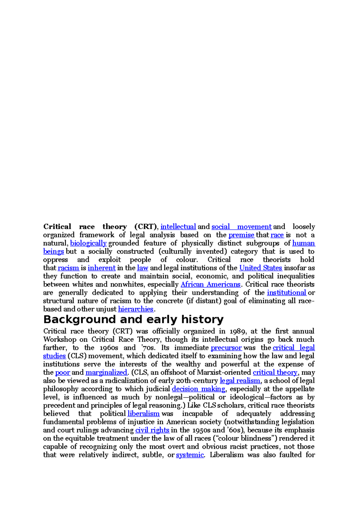 Critical race theory - Crt notes - Critical race theory (CRT ...