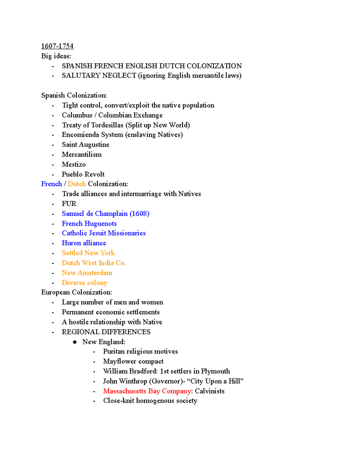 Unit 2 Apush Review - 1607- Big ideas: - SPANISH FRENCH ENGLISH DUTCH ...