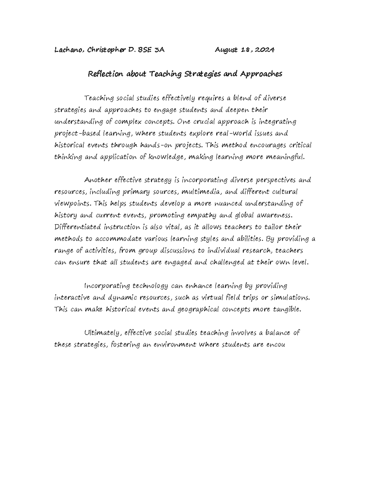 Reflection-No - Reference only - Lachano, Christopher D. BSE 3A August ...