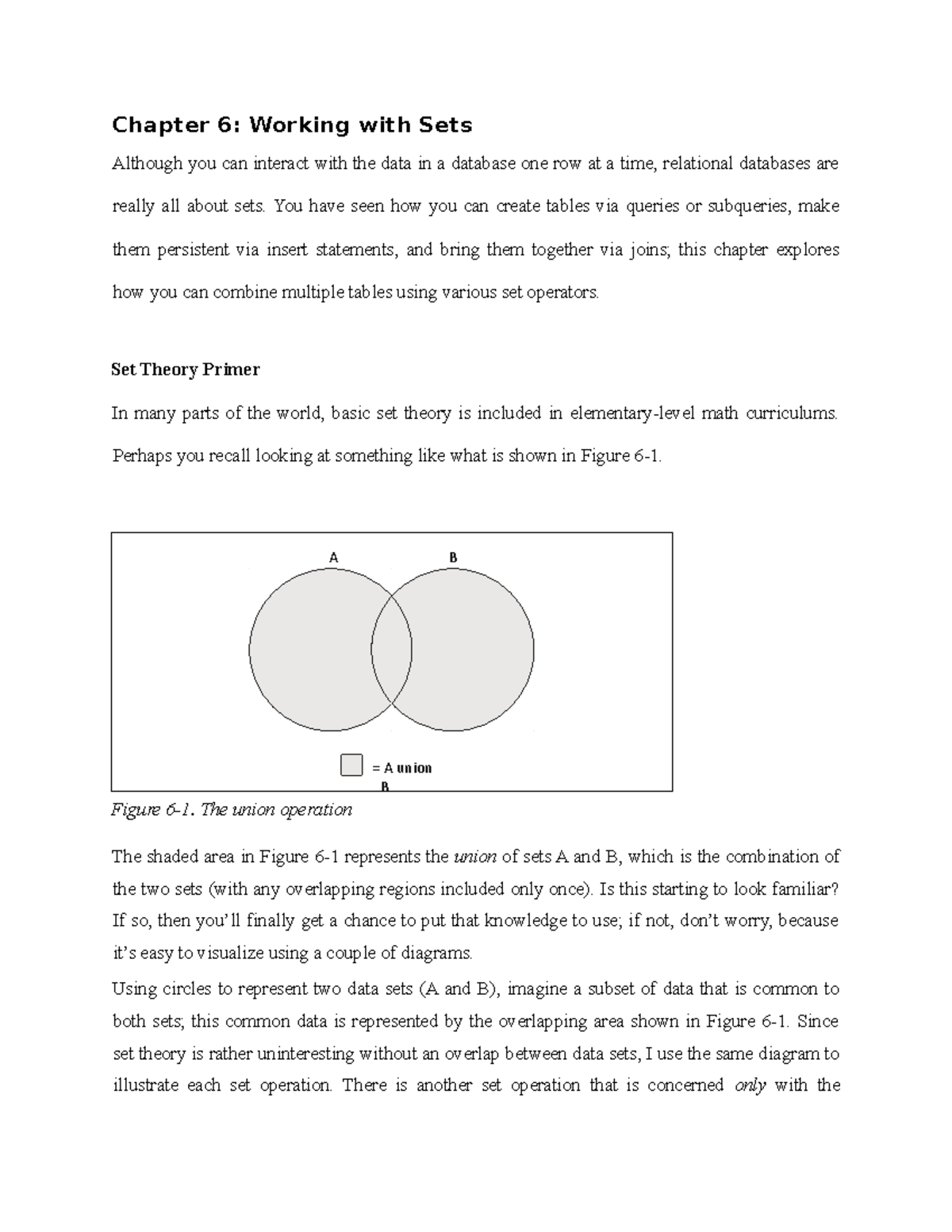 Chapter 6 Working with Sets - Chapter 6: Working with Sets Although you ...
