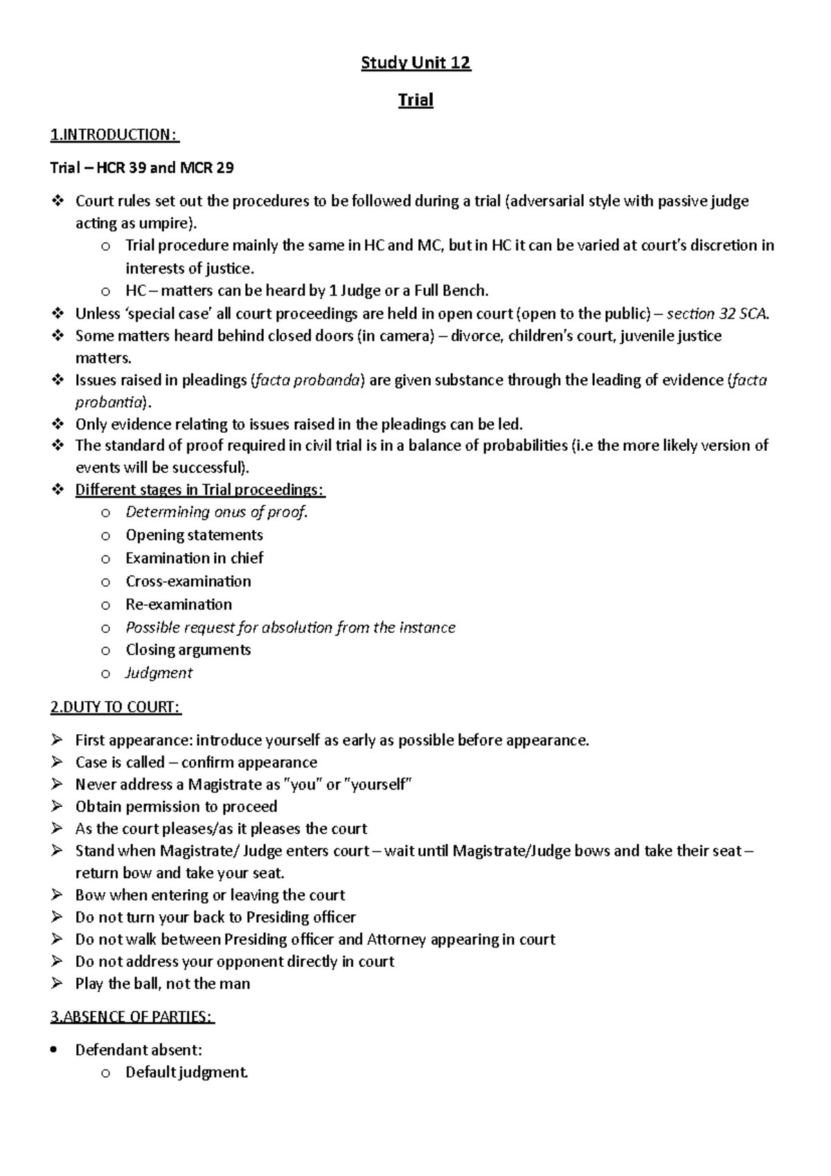 IURI376 - Study Unit 12 - Study Unit 12 Trial 1: Trial – HCR 39 and MCR ...