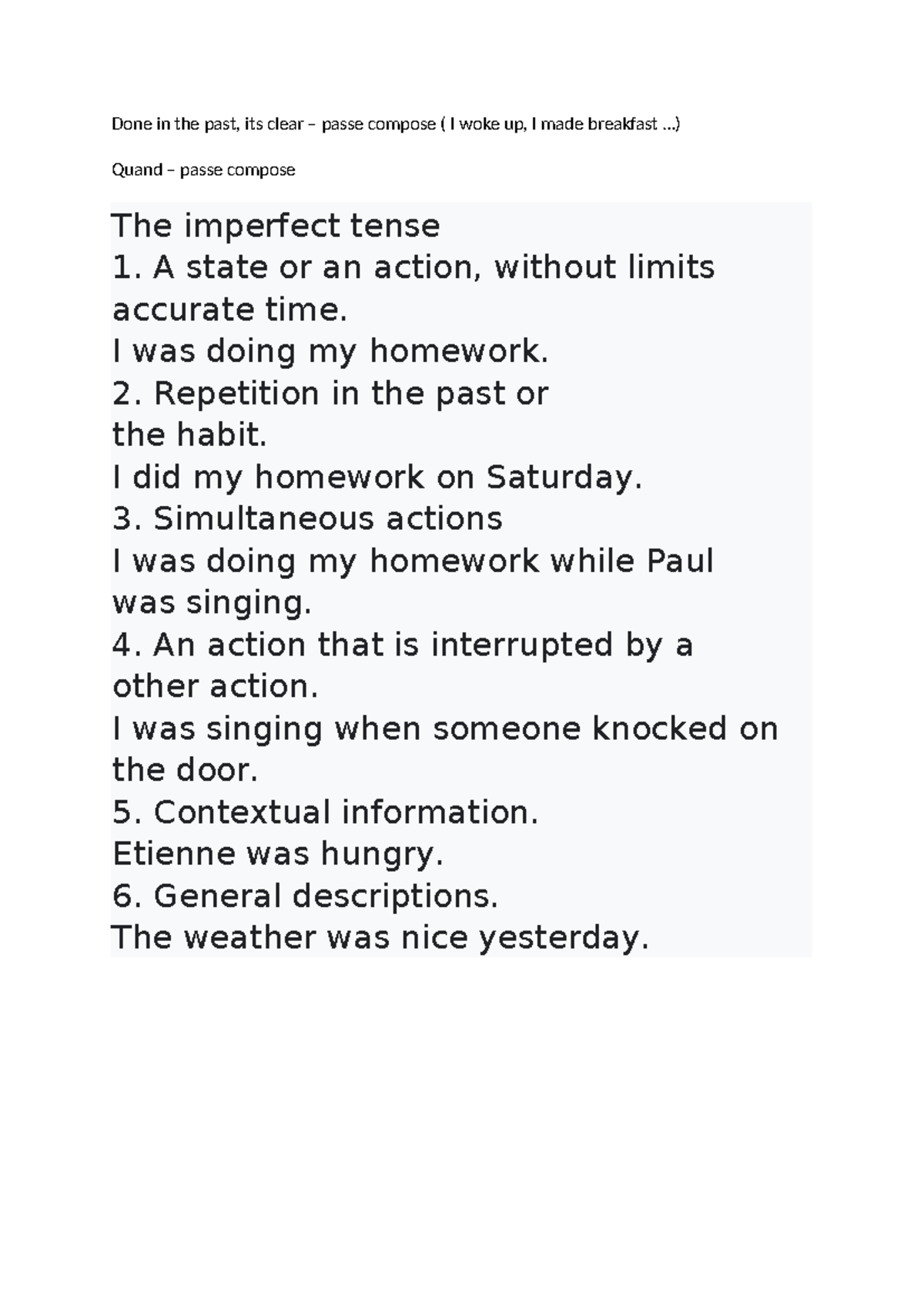 French basic notes : past tense instances english - Done in the past ...