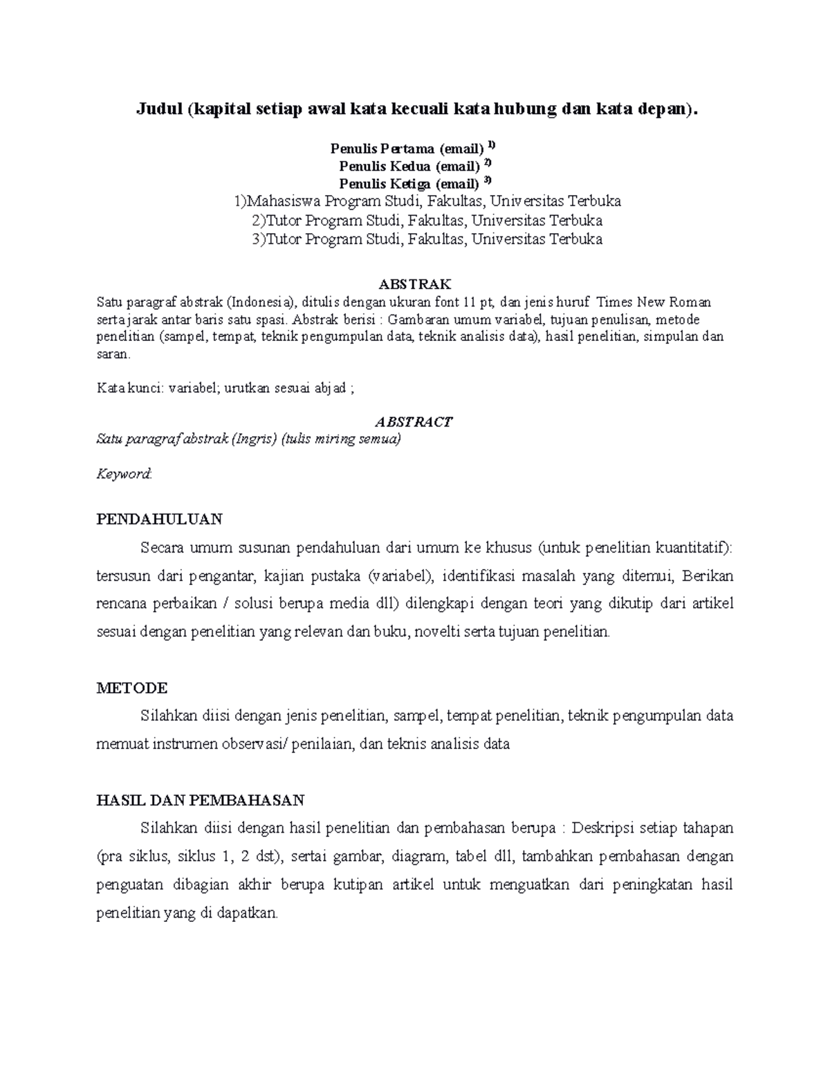 Template Artikel Ilmiah UT - Judul (kapital setiap awal kata kecuali kata hubung dan kata depan ...