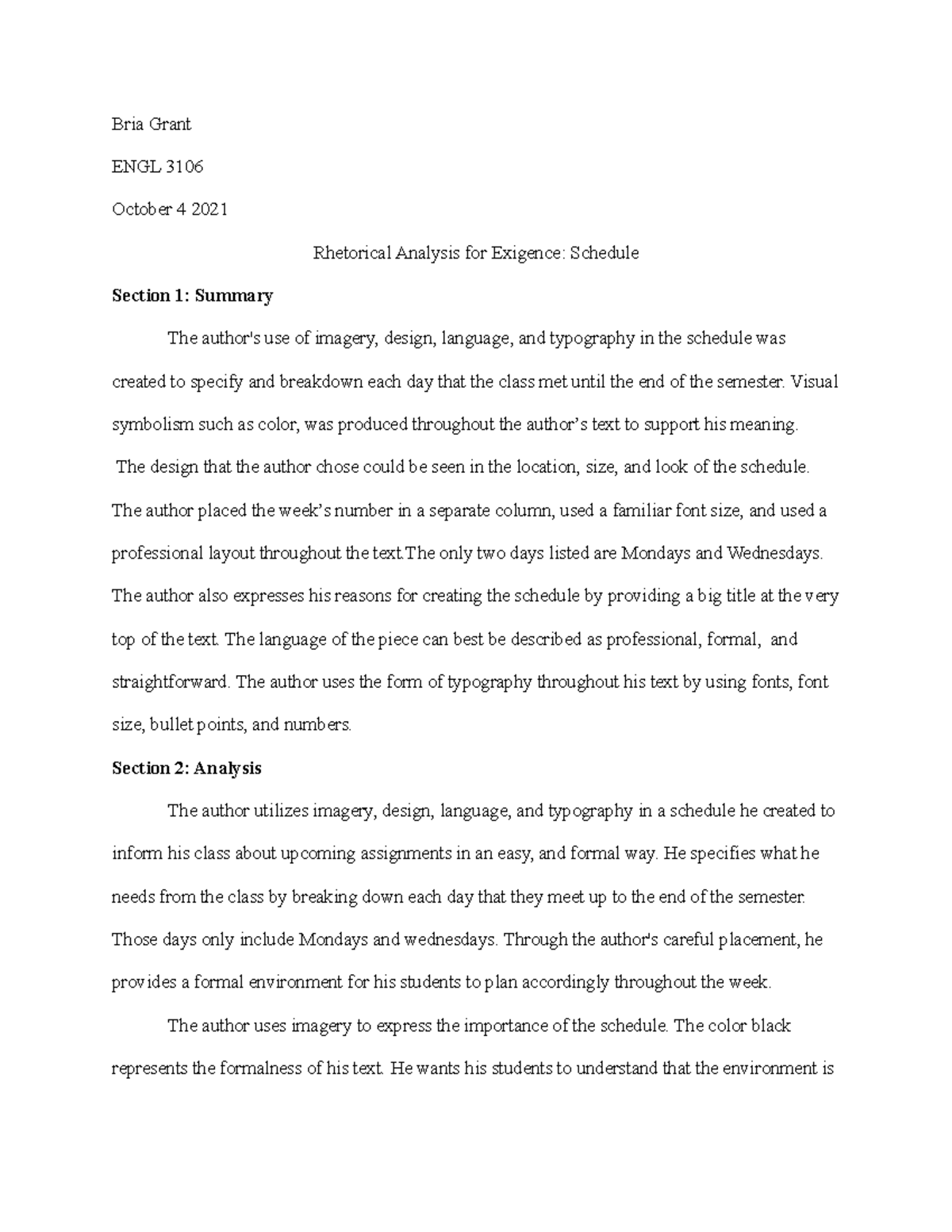 Rhetorical Analysis for Exigence - ENGL 3106 - Tenn State - Studocu