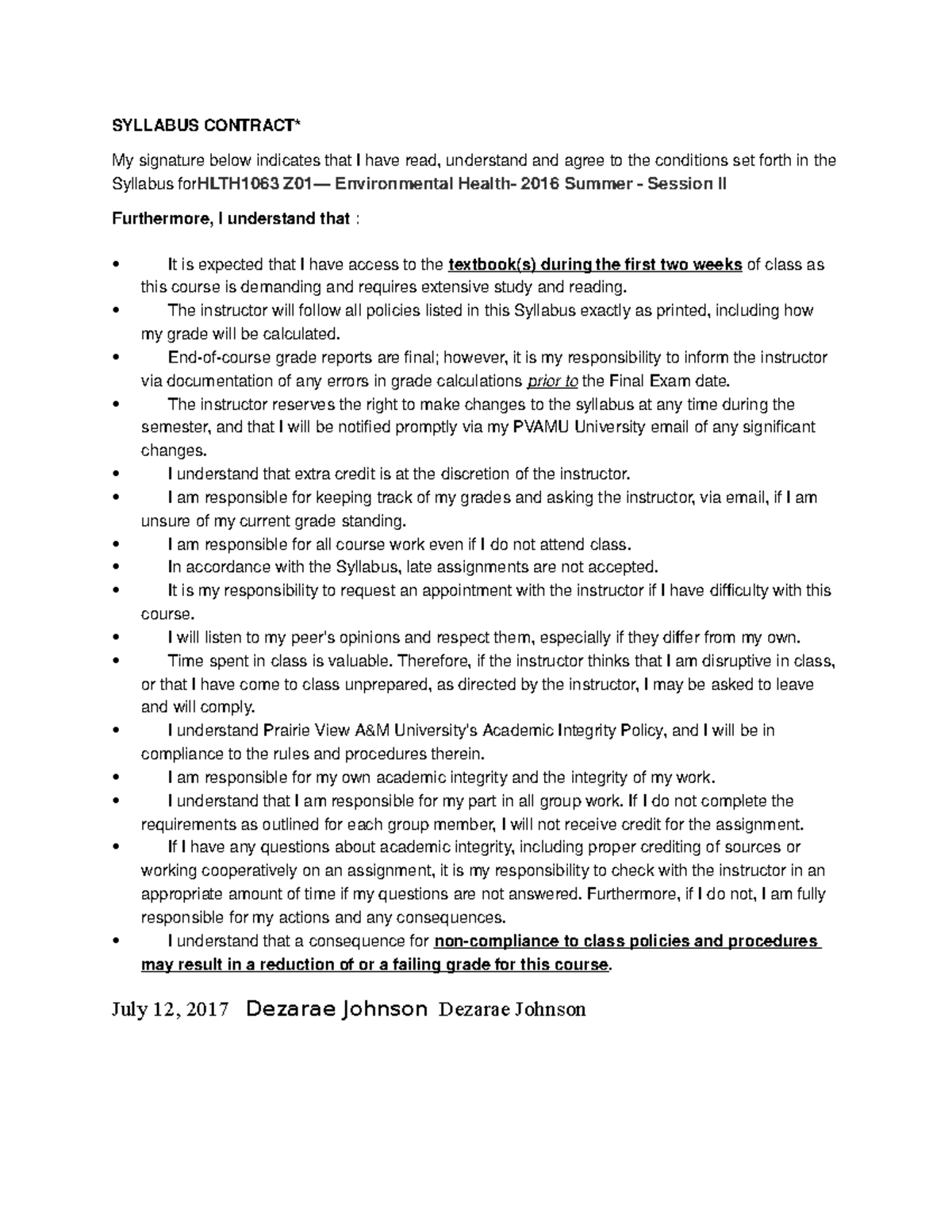 Syllabus Contract - Guide to assist students with what will or may be ...