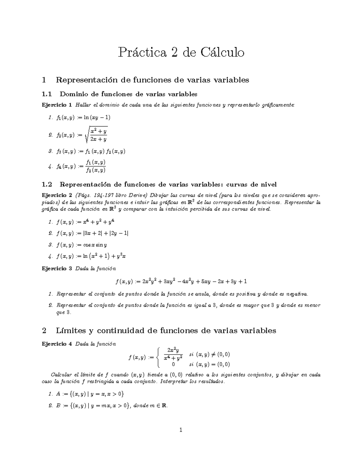 Práctica 2 Cálculo - Pr·ctica 2 de C·lculo 1 RepresentaciÛn de funciones de varias variables 1 ...
