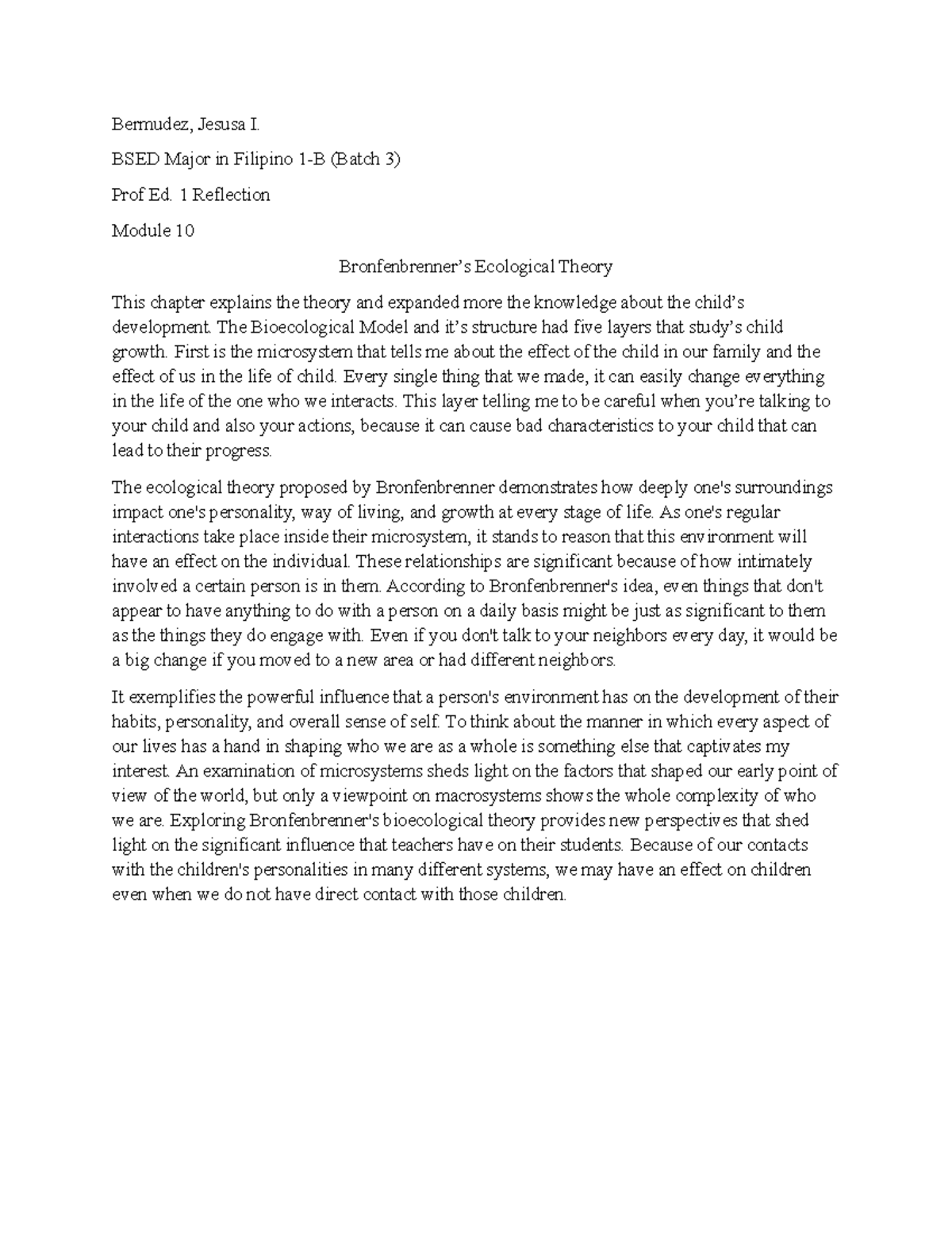 Prof Ed Ref - reflection - BSED Major in Filipino 1-B (Batch 3) Prof Ed ...