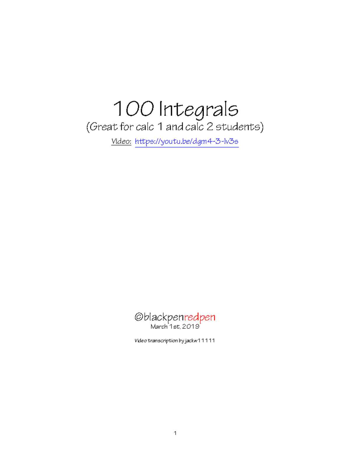 100 integral - 100 Integrals (Great for calc 1 and calc 2 students ...
