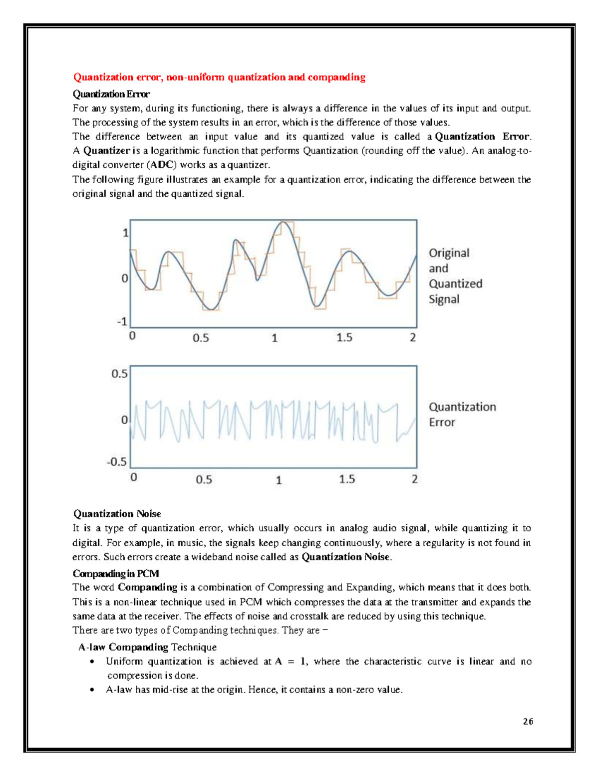 ELEC 367- Lecture 3B - Quantization error, non-uniform quantization and companding Quantization ...