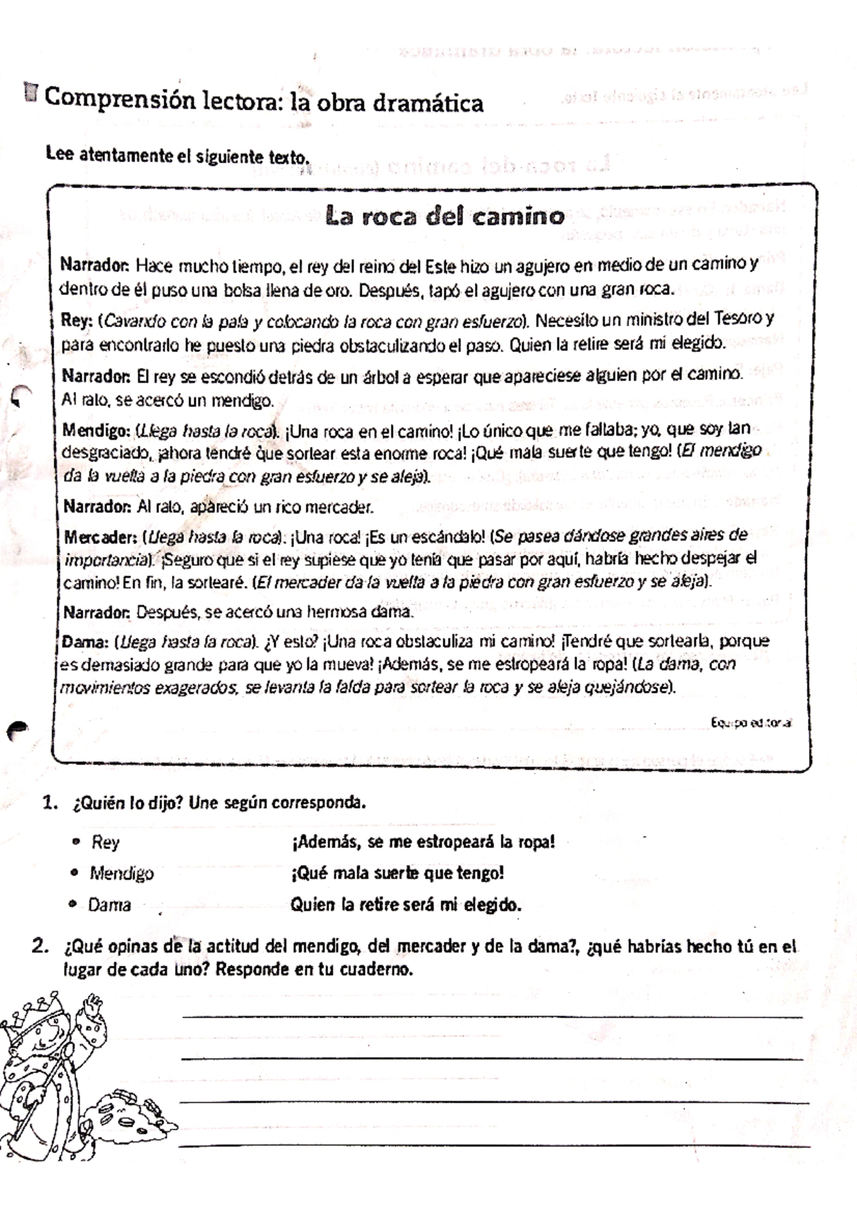 Comprensión lectora obra dramática 5B - lenguaje - Studocu