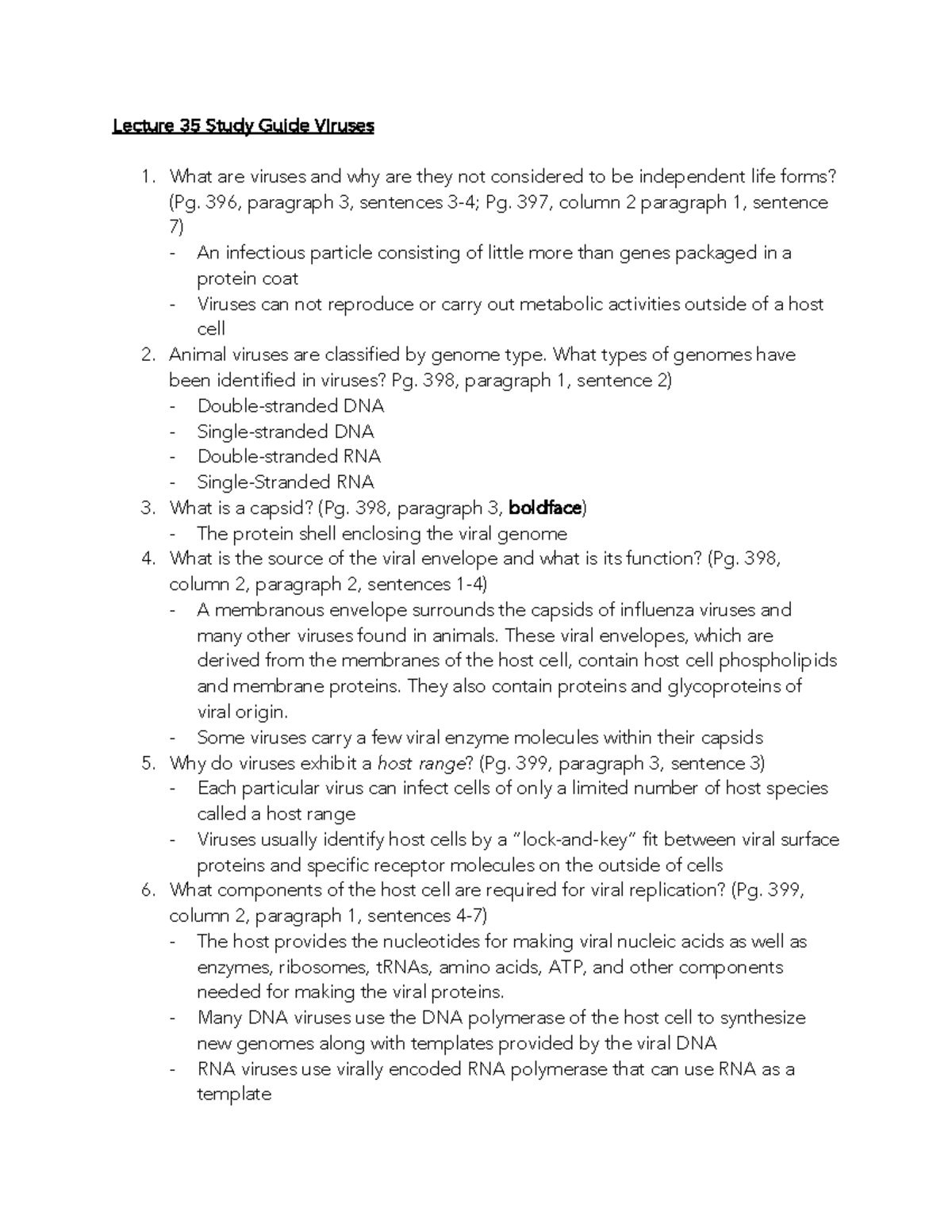 Biology II Lecture 35 Study Guide - Lecture 35 Study Guide Viruses What ...