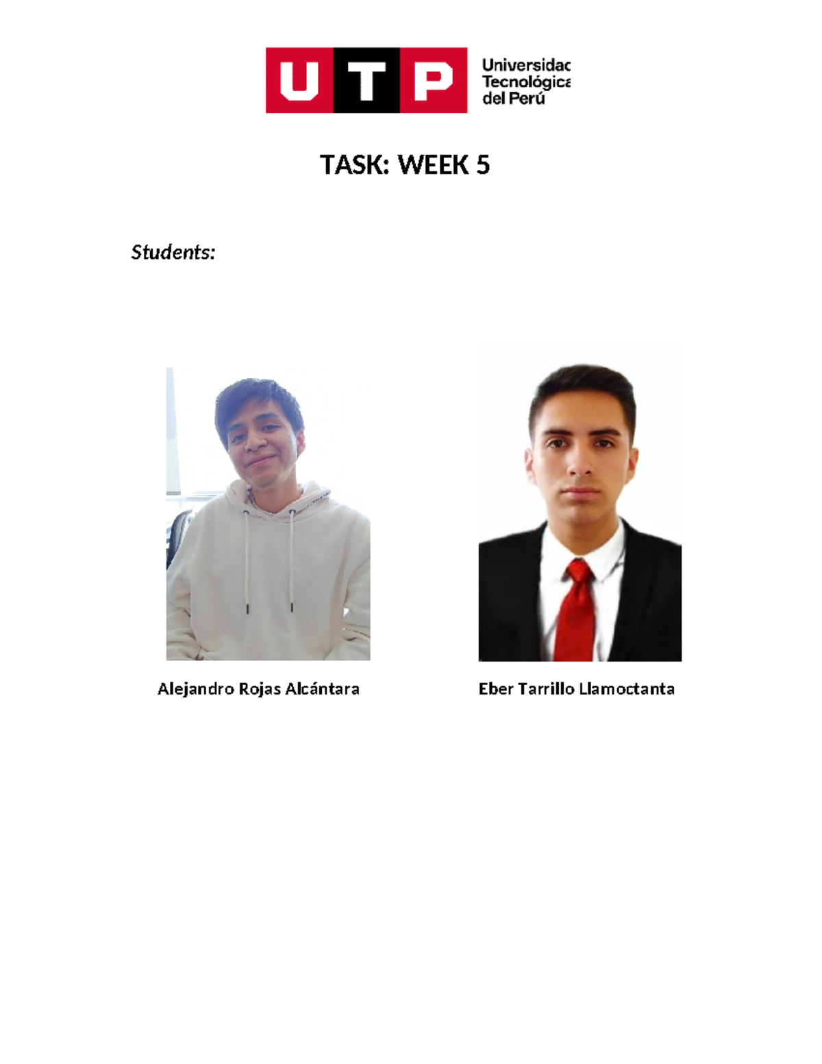 Script week 5 - Englis week 5 - ingles, tarea - TASK: WEEK 5 Students: Alejandro Rojas Alcántara ...