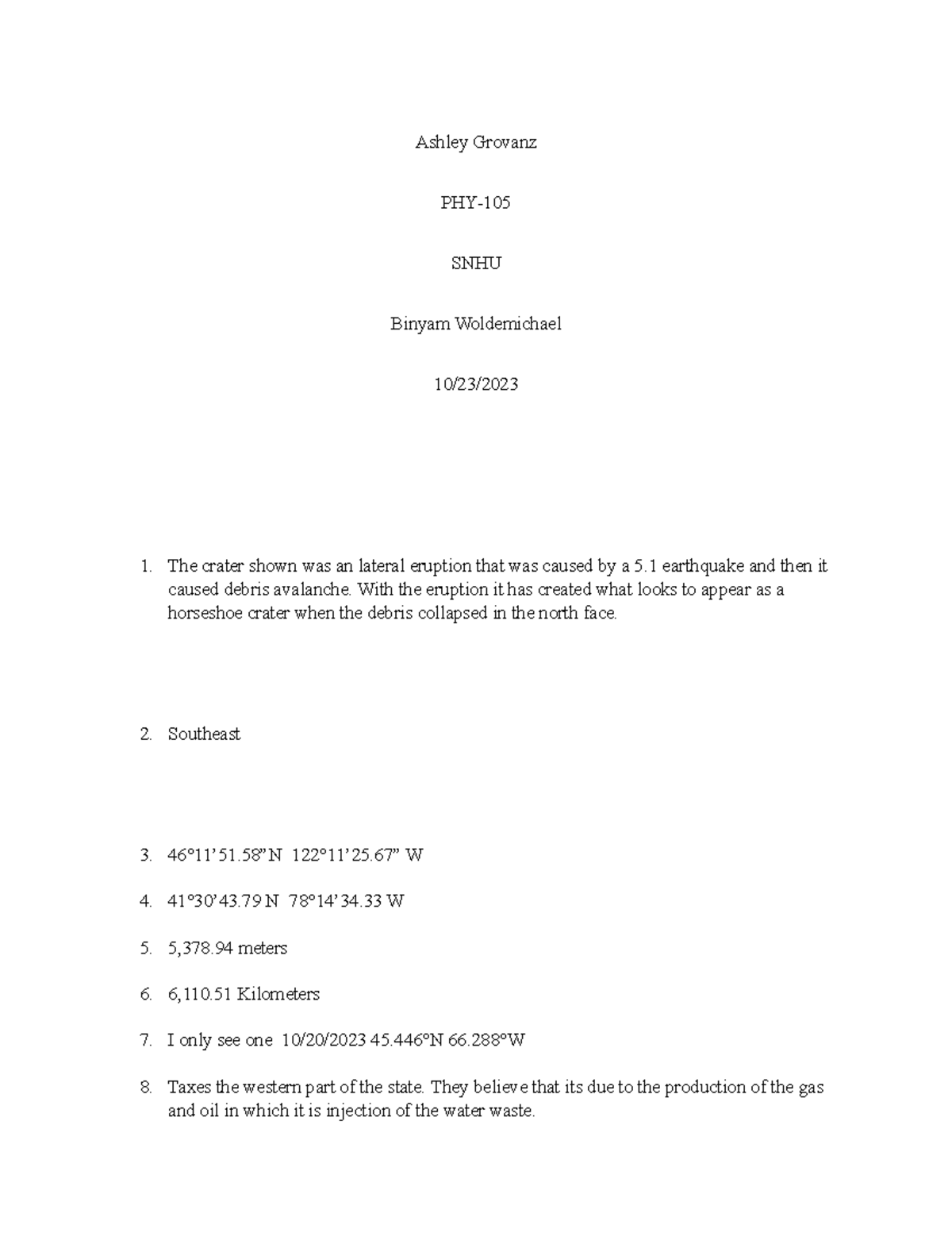1-2 google earth exercise - Ashley Grovanz PHY- SNHU Binyam ...