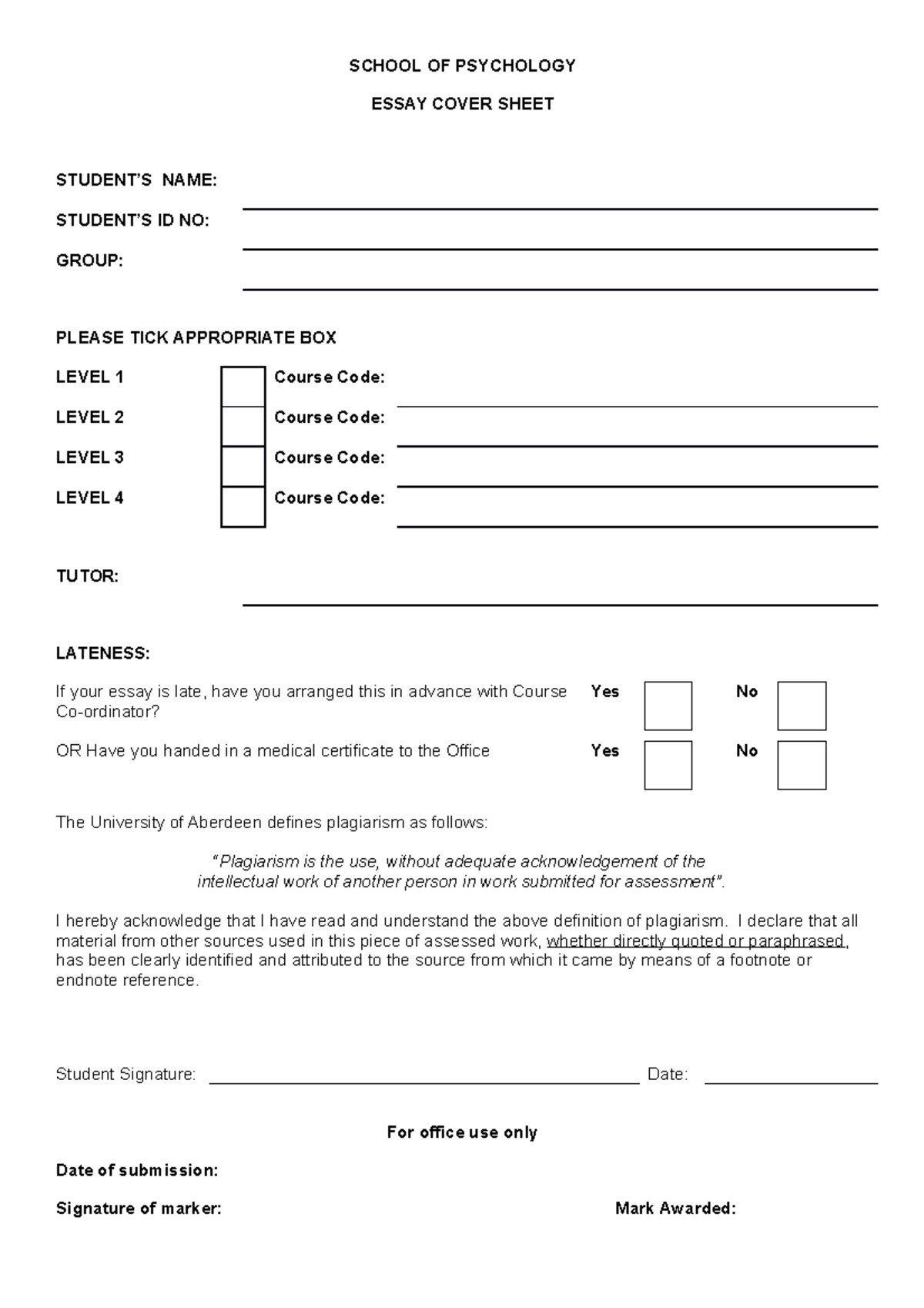 Ethical Review Assessment - SCHOOL OF PSYCHOLOGY ESSAY COVER SHEET ...