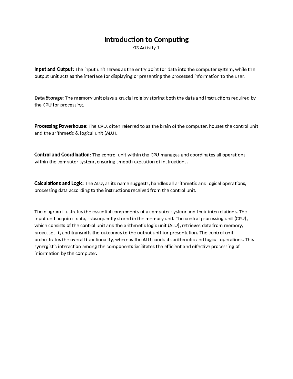 Introduction to Computing 03 Activity 1 - Data Storage: The memory unit ...
