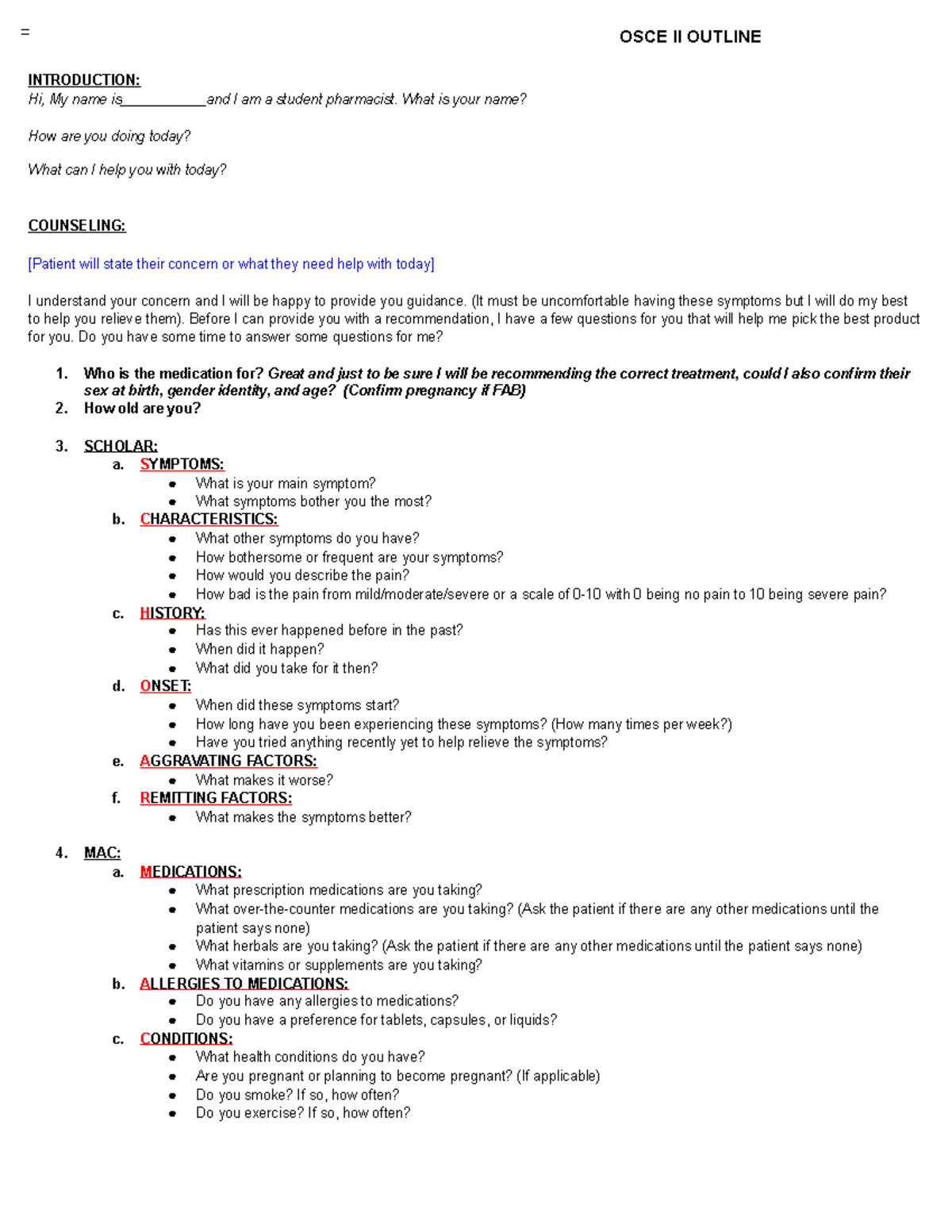 P3 IPASS OSCE 2 - = INTRODUCTION: OSCE II OUTLINE Hi, My name is and I ...