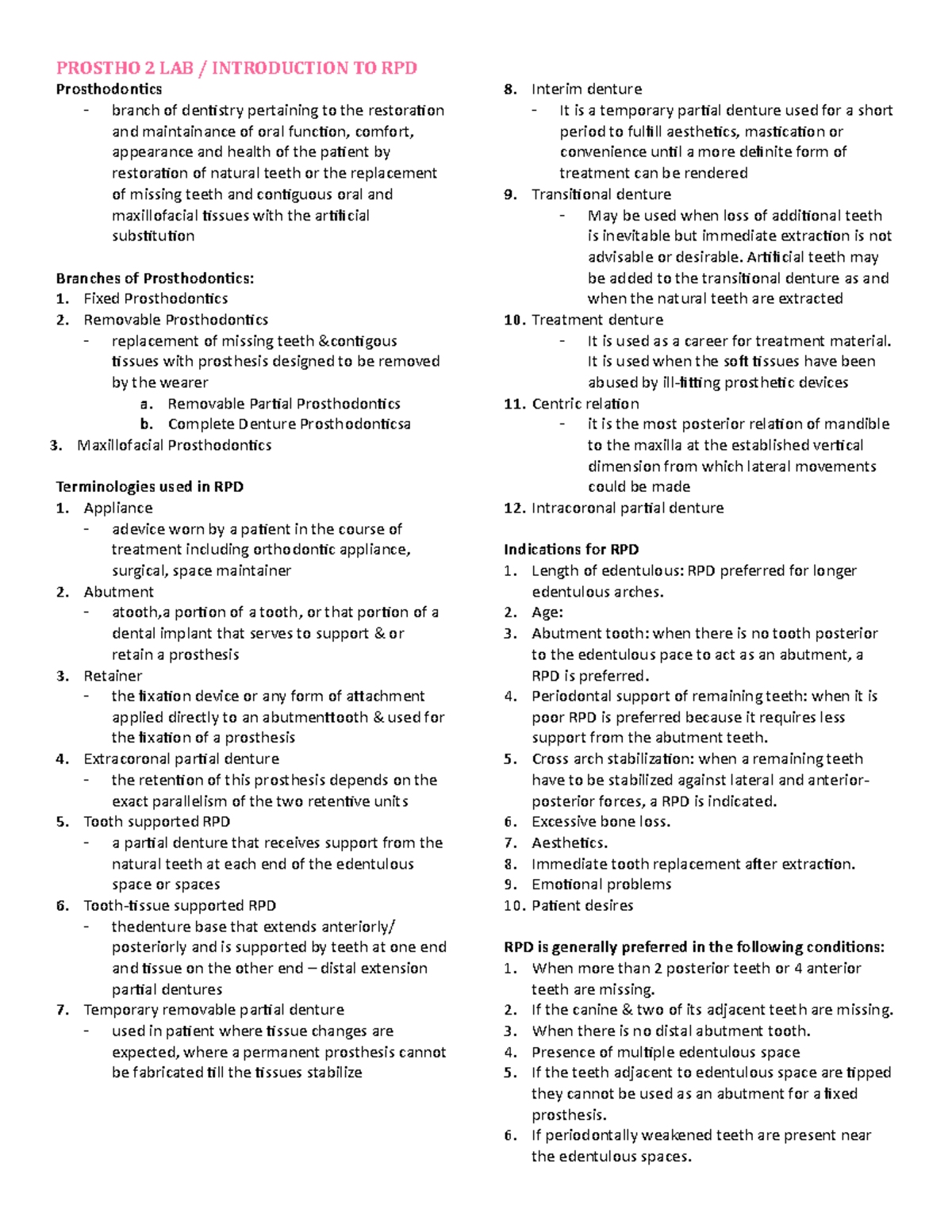 Prostho - Introduction to RPD - PROSTHO 2 LAB / INTRODUCTION TO RPD ...