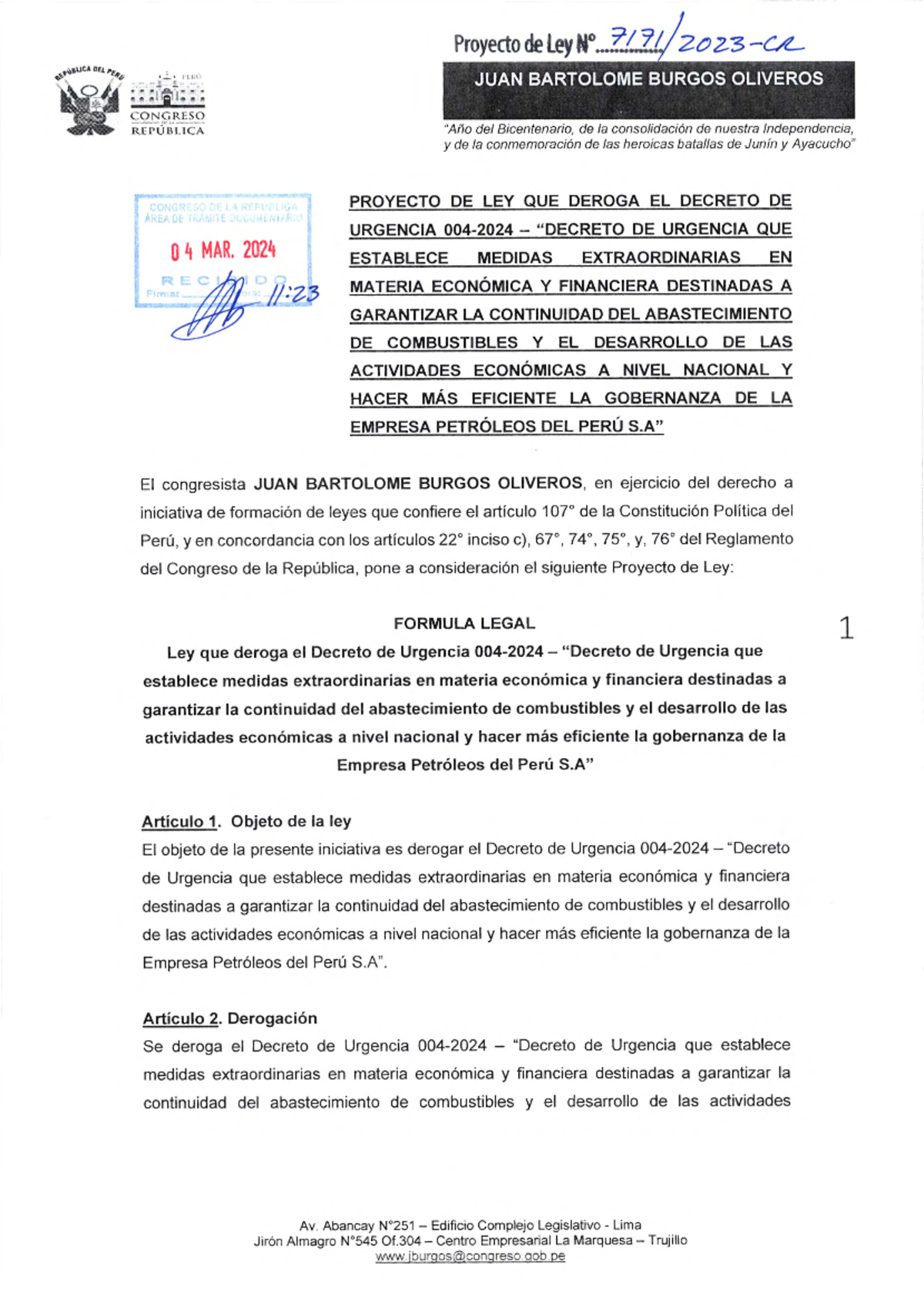 PL0717120240304 - Mayor info - Proyecto de ley 111)2/7/ 2o "r'111-1 ...